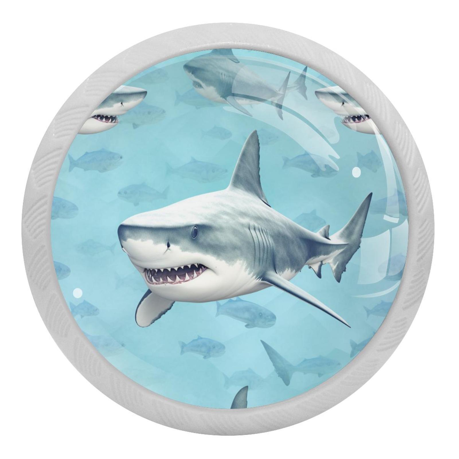 Sea Shark Pattern 4PCS Cabinet Knobs Pulls Fluorescent Drawer Handle ...