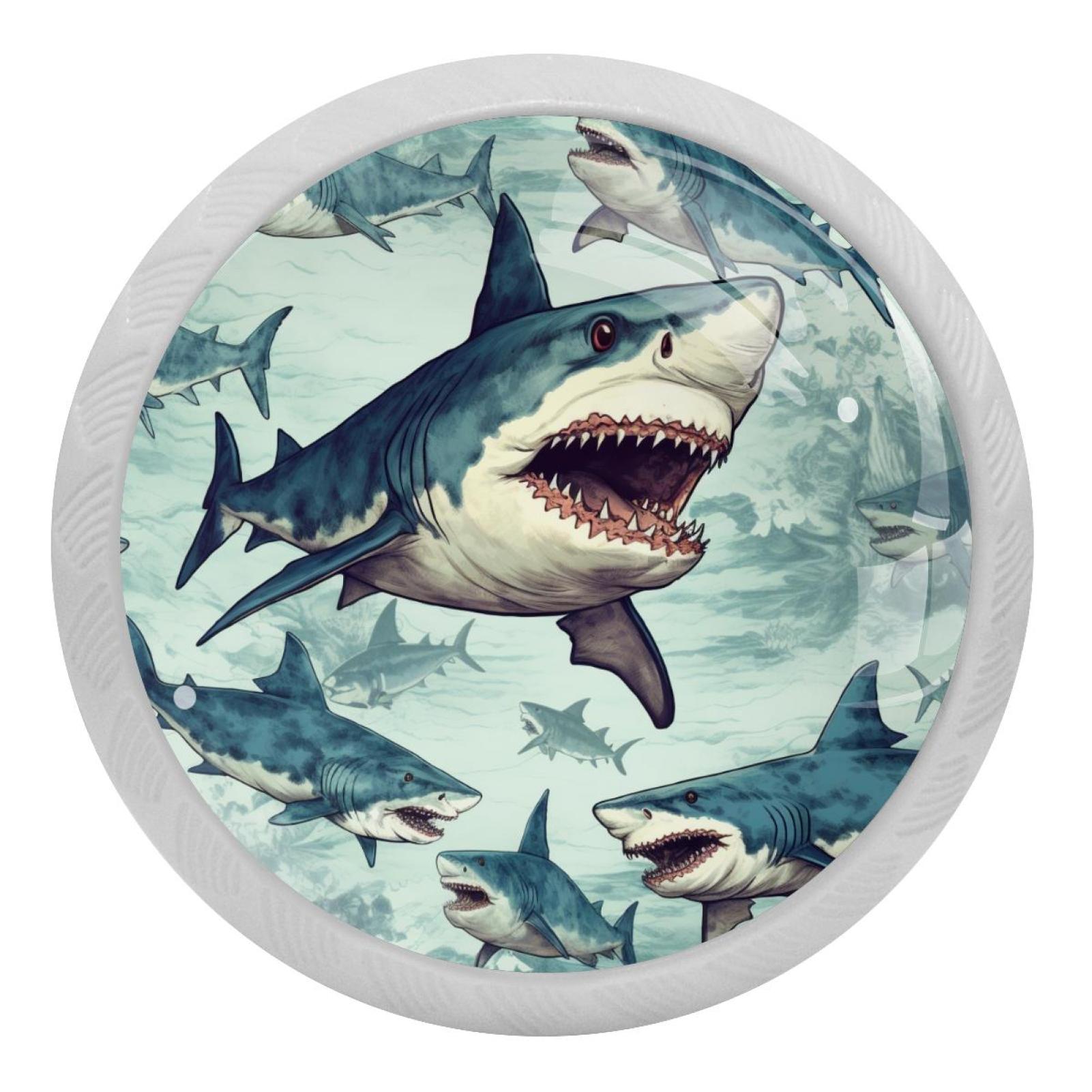 Sea Shark Pattern 4PCS Cabinet Knobs Pulls Fluorescent Drawer Handle ...