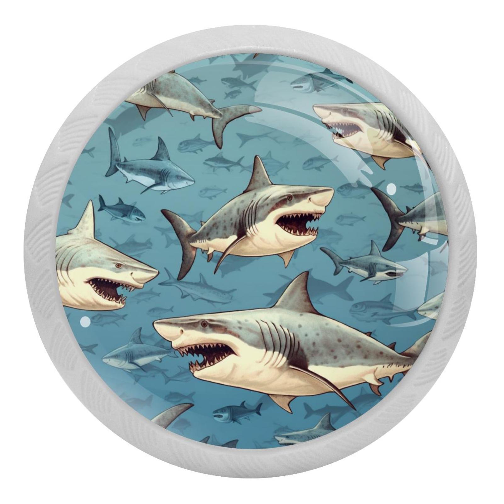 Sea Shark Pattern 4PCS Cabinet Knobs Pulls Fluorescent Drawer Handle ...
