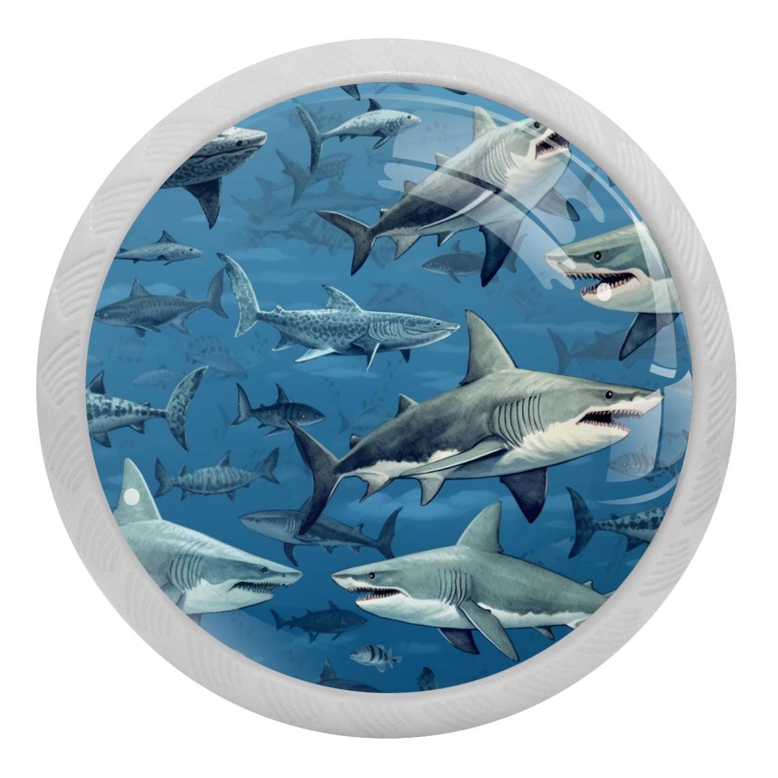 Sea Shark Pattern 4PCS Cabinet Knobs Pulls Fluorescent Drawer Handle ...