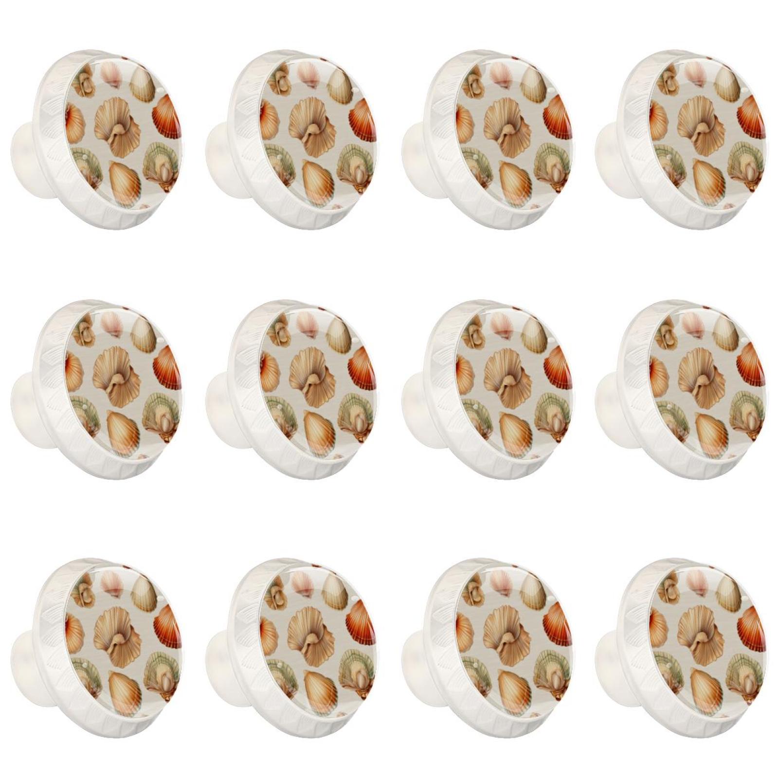 Sea Shell 12 Pcs White Round Drawer Pulls with Screws,ABS and Glass ...