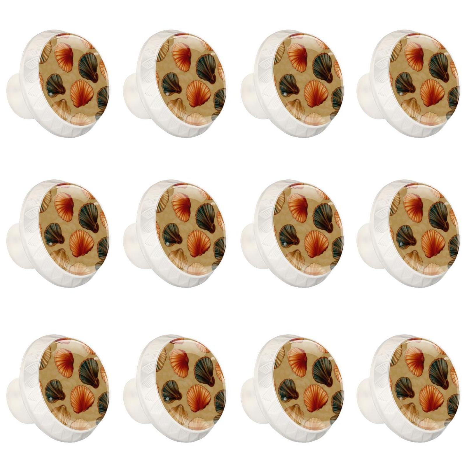 Sea Shell 12 Pcs White Round Drawer Pulls with Screws,ABS and Glass ...