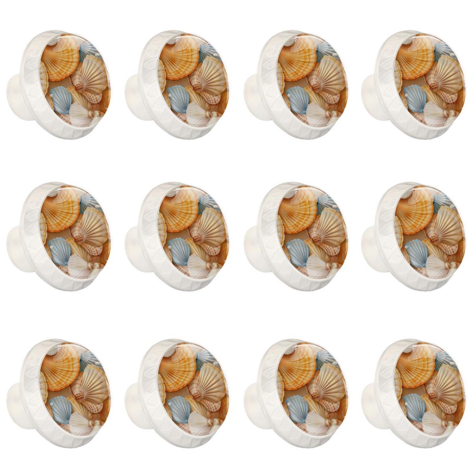 Sea Shell 12 Pcs White Round Drawer Pulls with Screws,ABS and Glass ...