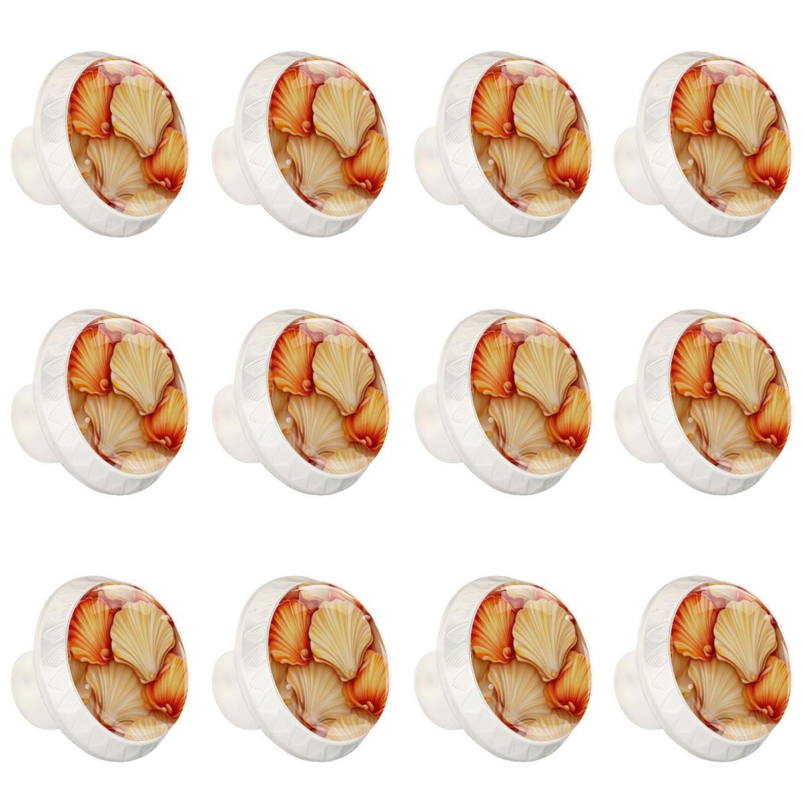 Sea Shell 12 Pcs White Round Drawer Pulls with Screws,ABS and Glass ...