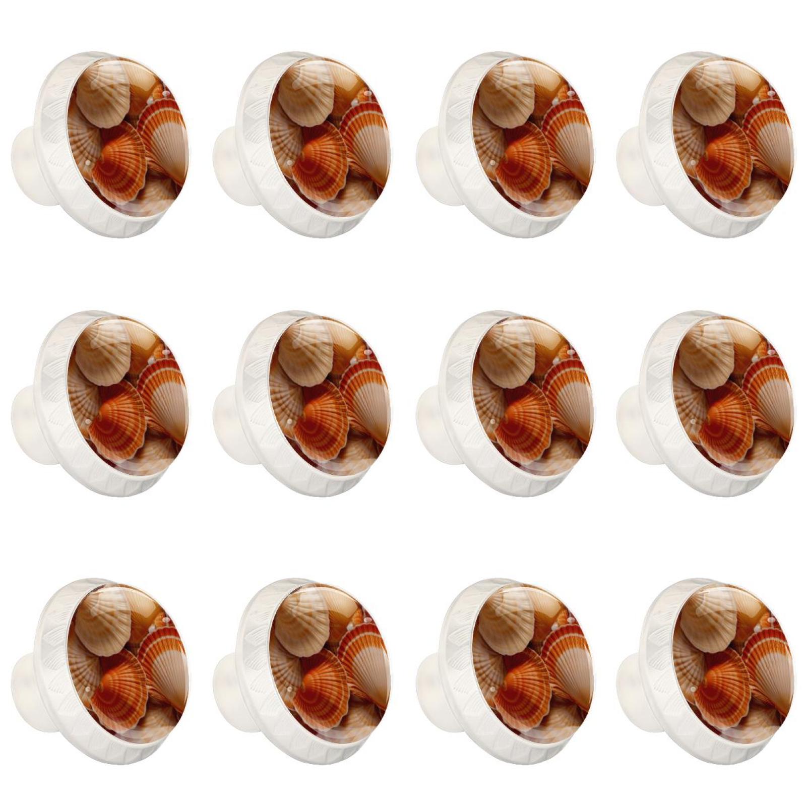 Sea Shell 12 Pcs White Round Drawer Pulls with Screws,ABS and Glass ...