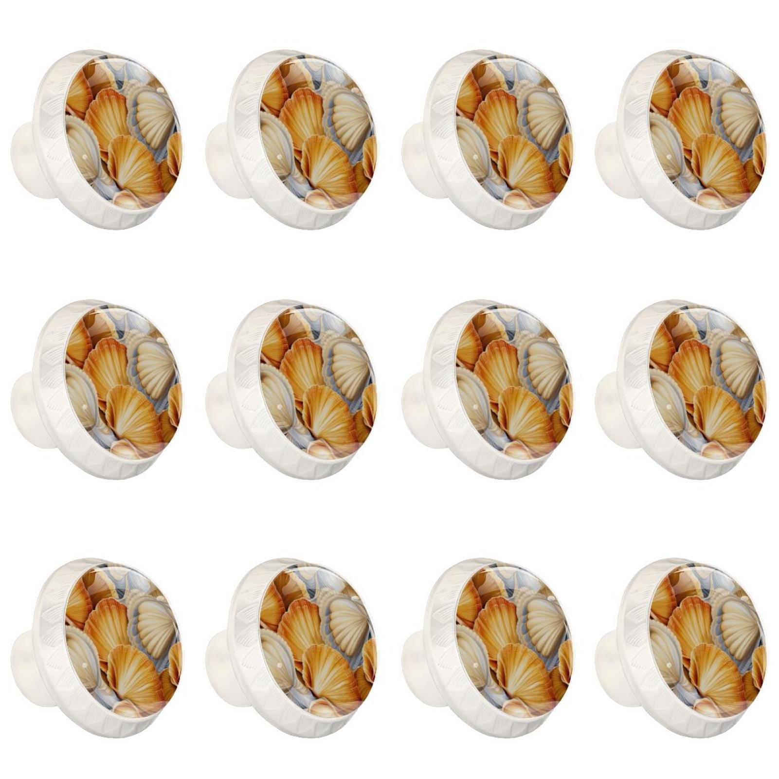 Sea Shell 12 Pcs White Round Drawer Pulls with Screws,ABS and Glass ...