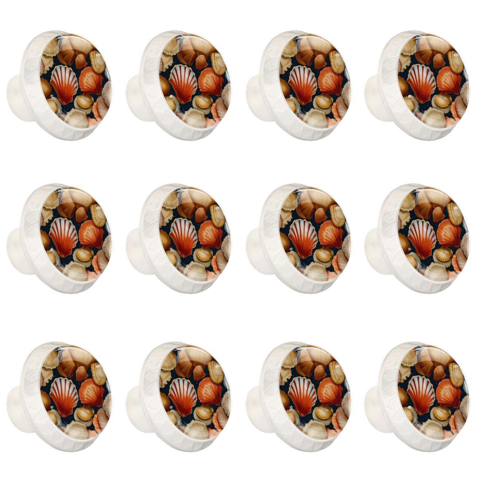 Sea Shell 12 Pcs White Round Drawer Pulls with Screws,ABS and Glass ...