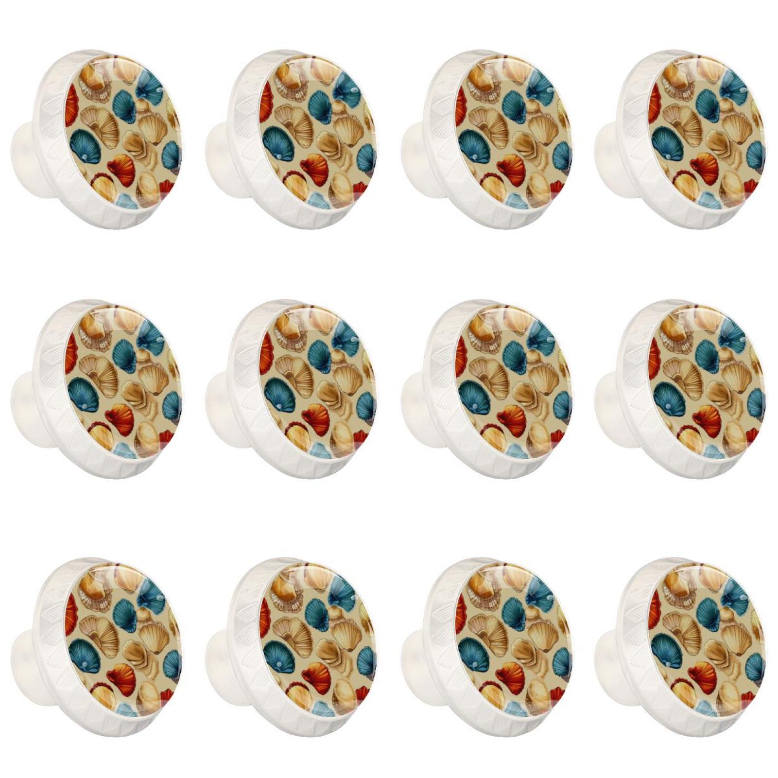 Sea Shell 12 Pcs White Round Drawer Pulls with Screws,ABS and Glass ...