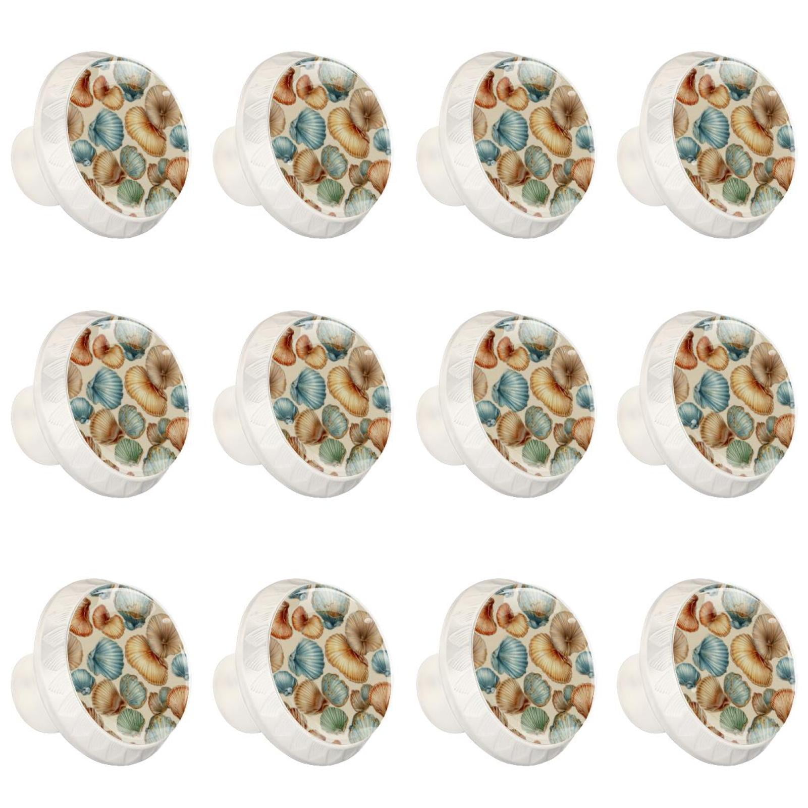 Sea Shell 12 Pcs White Round Drawer Pulls with Screws,ABS and Glass ...