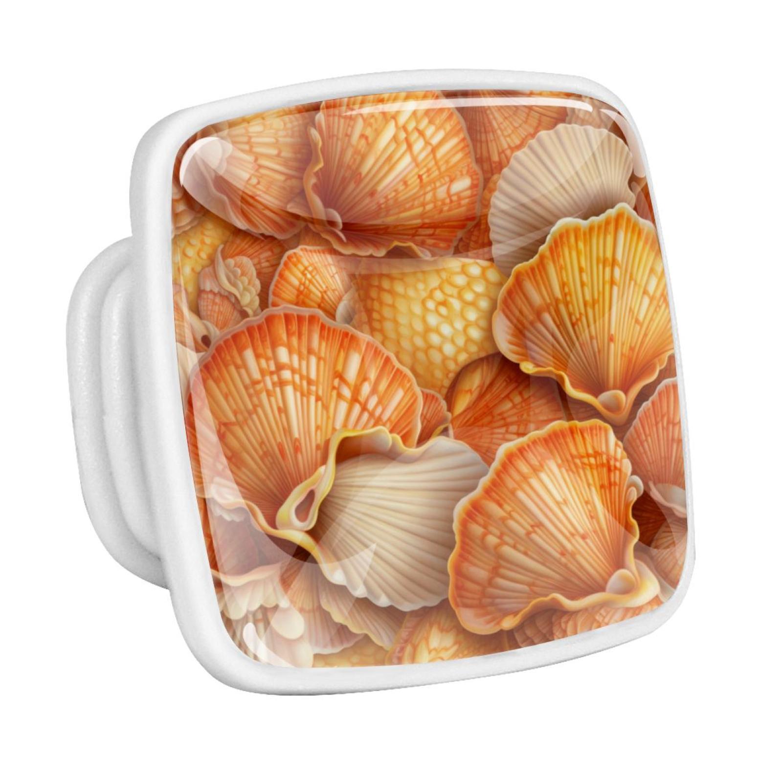 Sea Shell Fluorescent Drawer Pulls with Screws Square 4-Pack Glow Dark ...