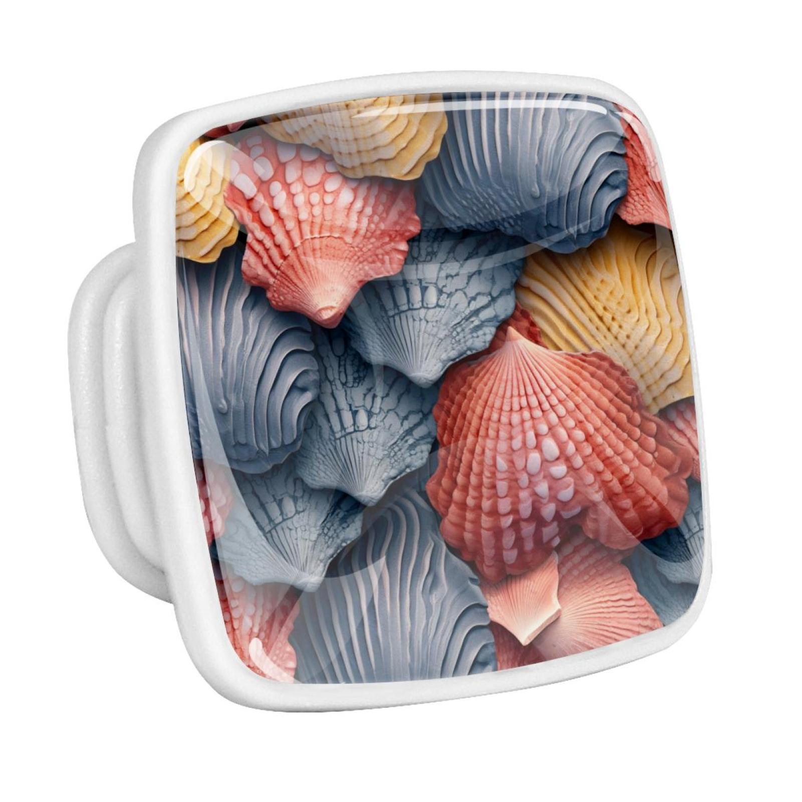 Sea Shell Fluorescent Drawer Pulls with Screws Square 4-Pack Glow Dark ...