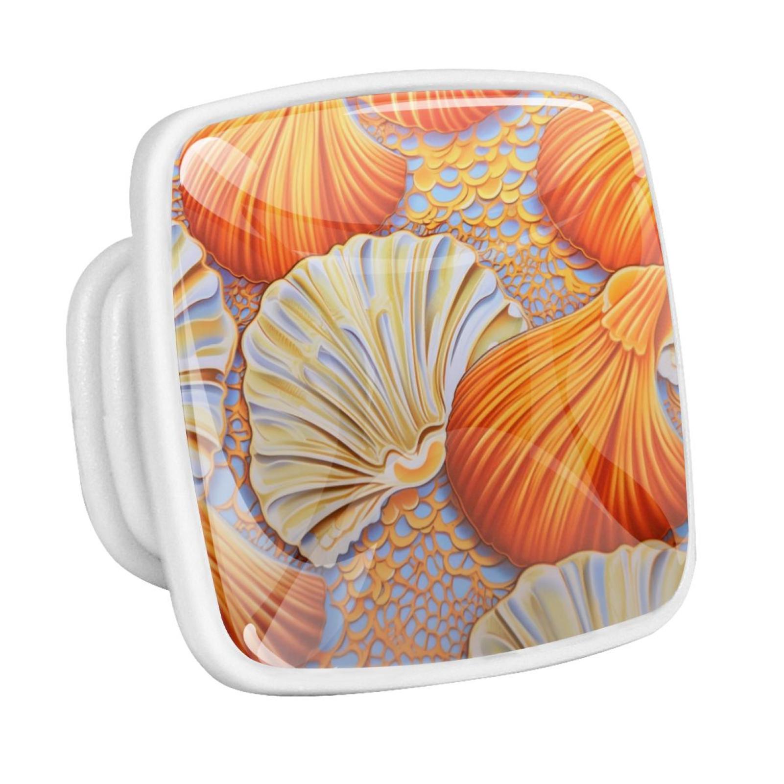 Sea Shell Fluorescent Drawer Pulls with Screws Square 4-Pack Glow Dark ...