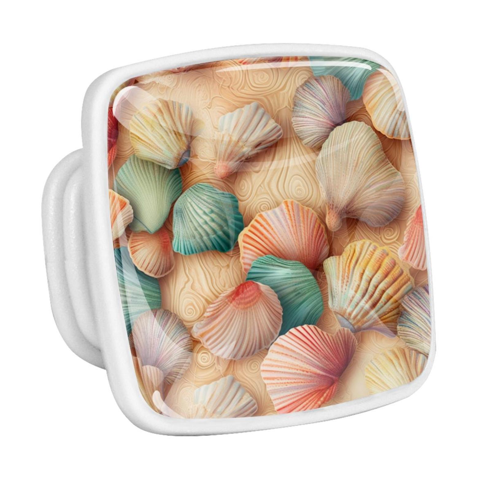 Sea Shell Fluorescent Drawer Pulls with Screws Square 4-Pack Glow Dark ...