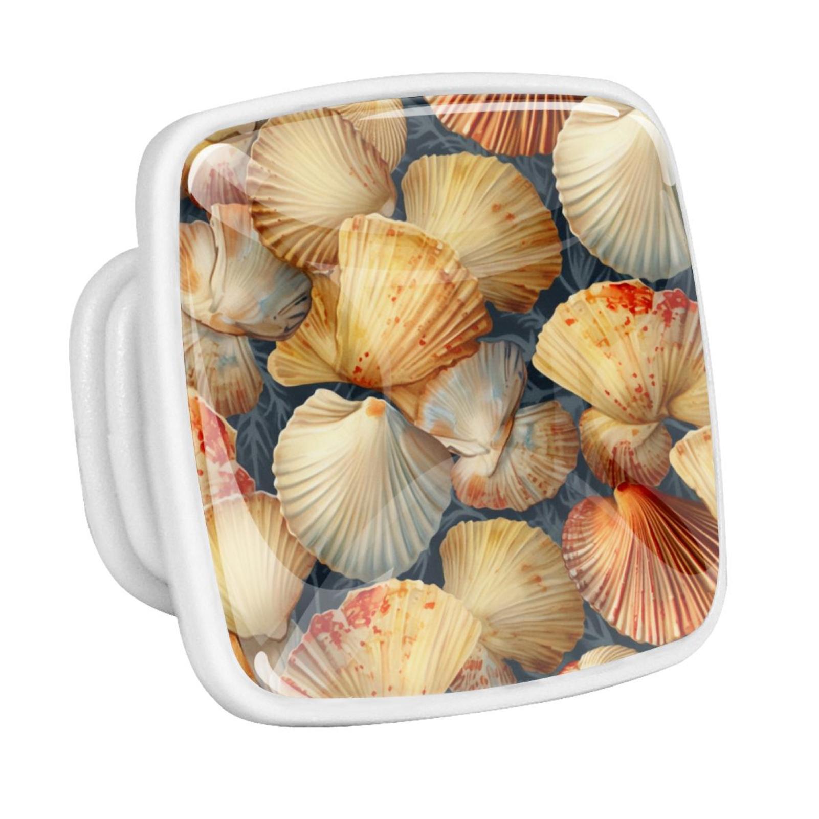 Sea Shell Fluorescent Drawer Pulls with Screws Square 4-Pack Glow Dark ...