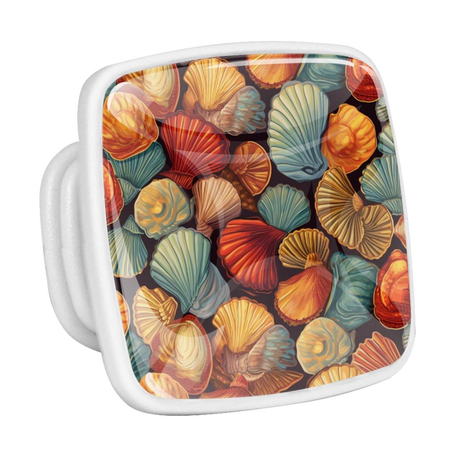 Sea Shell Fluorescent Drawer Pulls with Screws Square 4-Pack Glow Dark ...