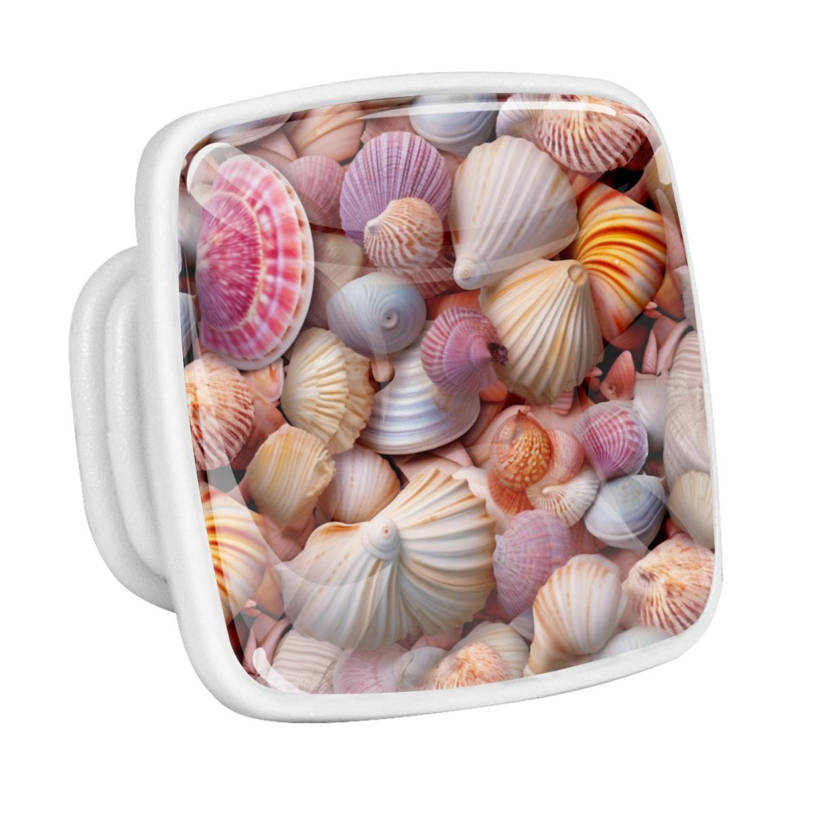 Sea Shell Fluorescent Drawer Pulls with Screws Square 4-Pack Glow Dark ...