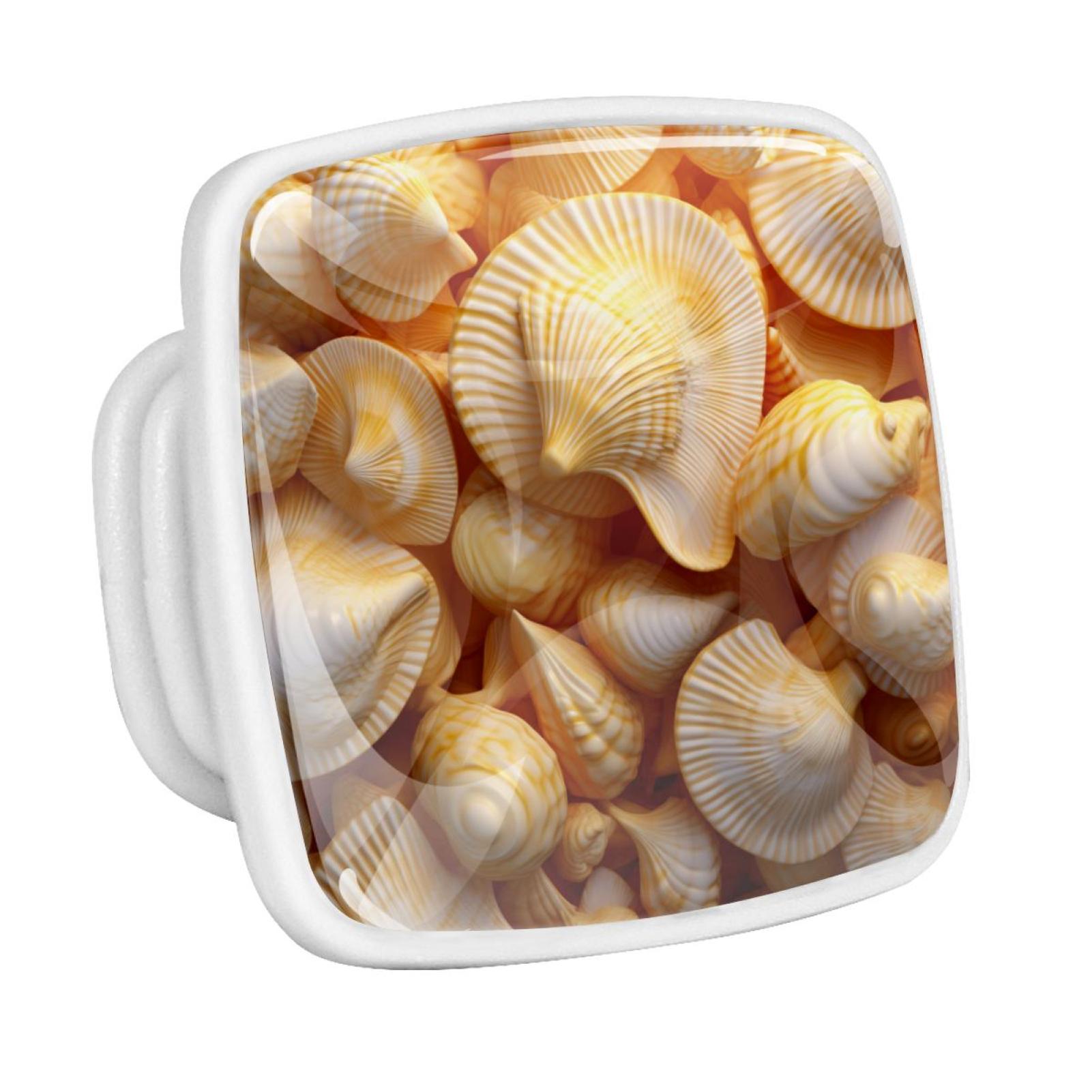 Sea Shell Fluorescent Drawer Pulls with Screws Square 4-Pack Glow Dark Knobs for Cabinets ...