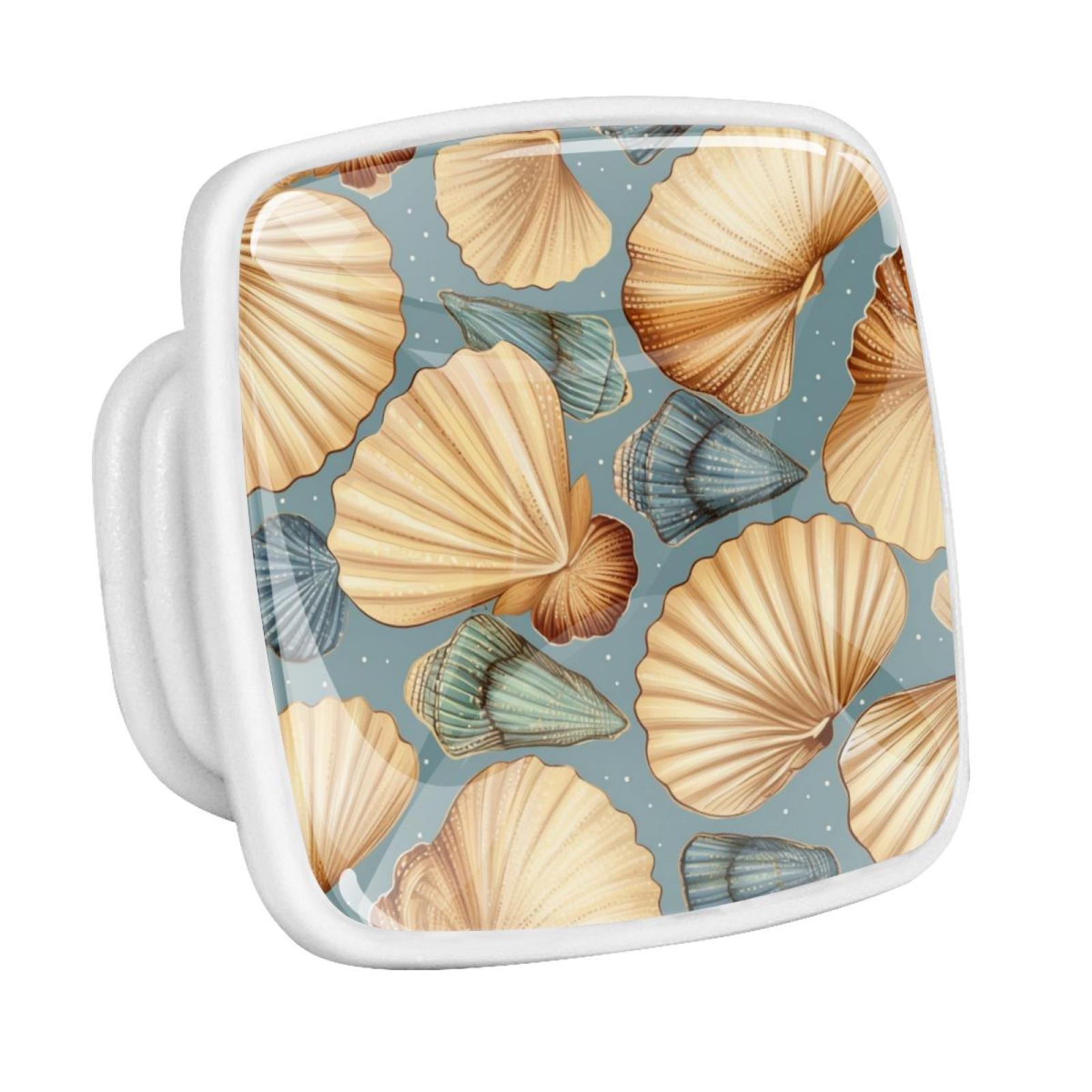 Sea Shell Fluorescent Drawer Pulls with Screws Square 4-Pack Glow Dark ...