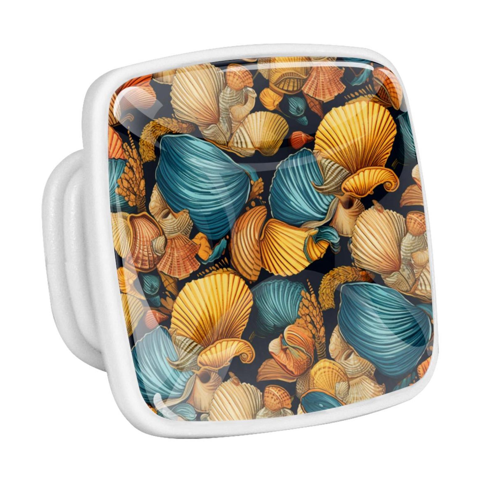 Sea Shell Fluorescent Drawer Pulls with Screws Square 4-Pack Glow Dark ...