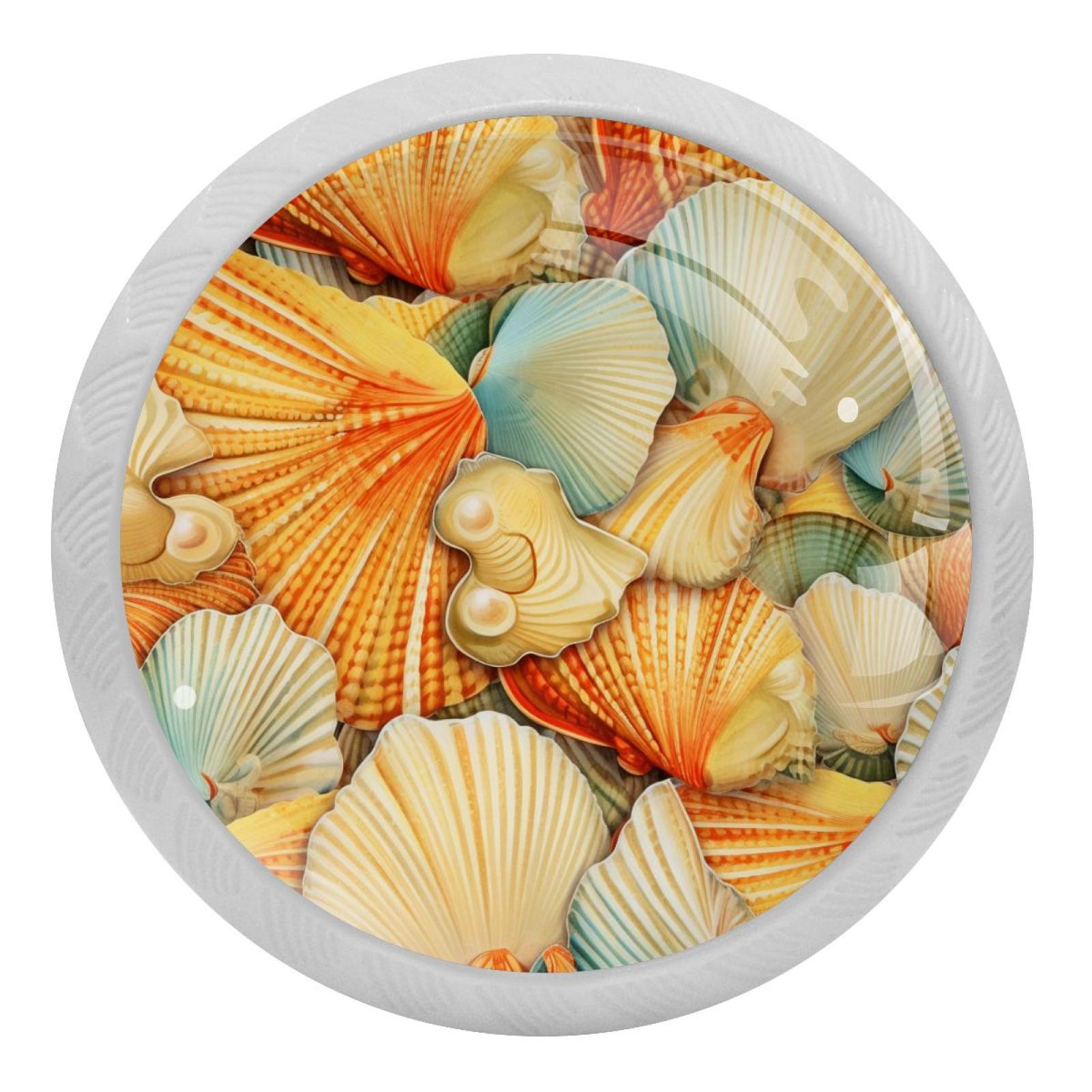 Sea Shell Pattern 4PCS Cabinet Knobs Pulls Fluorescent Drawer Handle ...