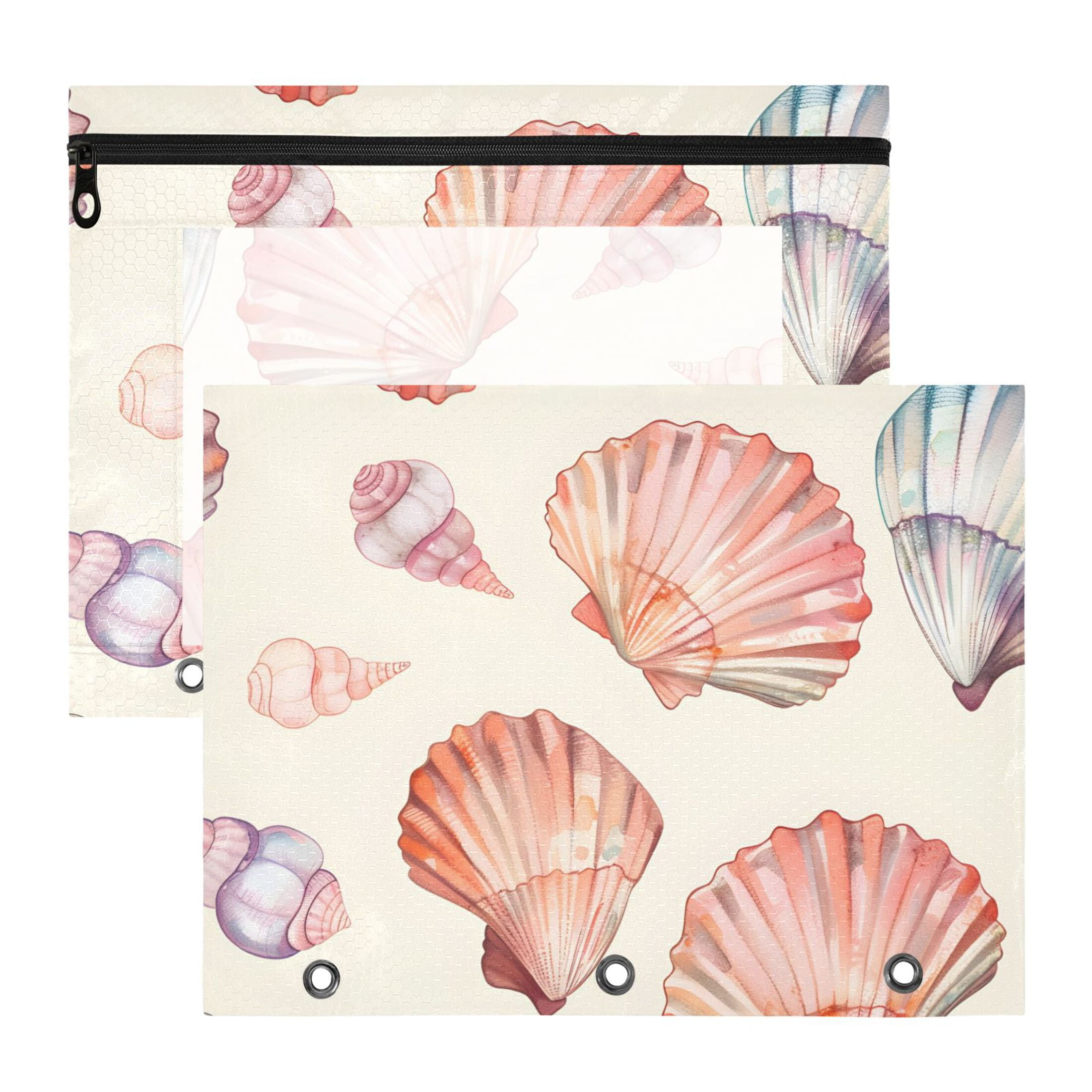 Sea Shell Pattern Cartoon 3-Ring Binder Pouches A4 Size Zipper Pocket ...