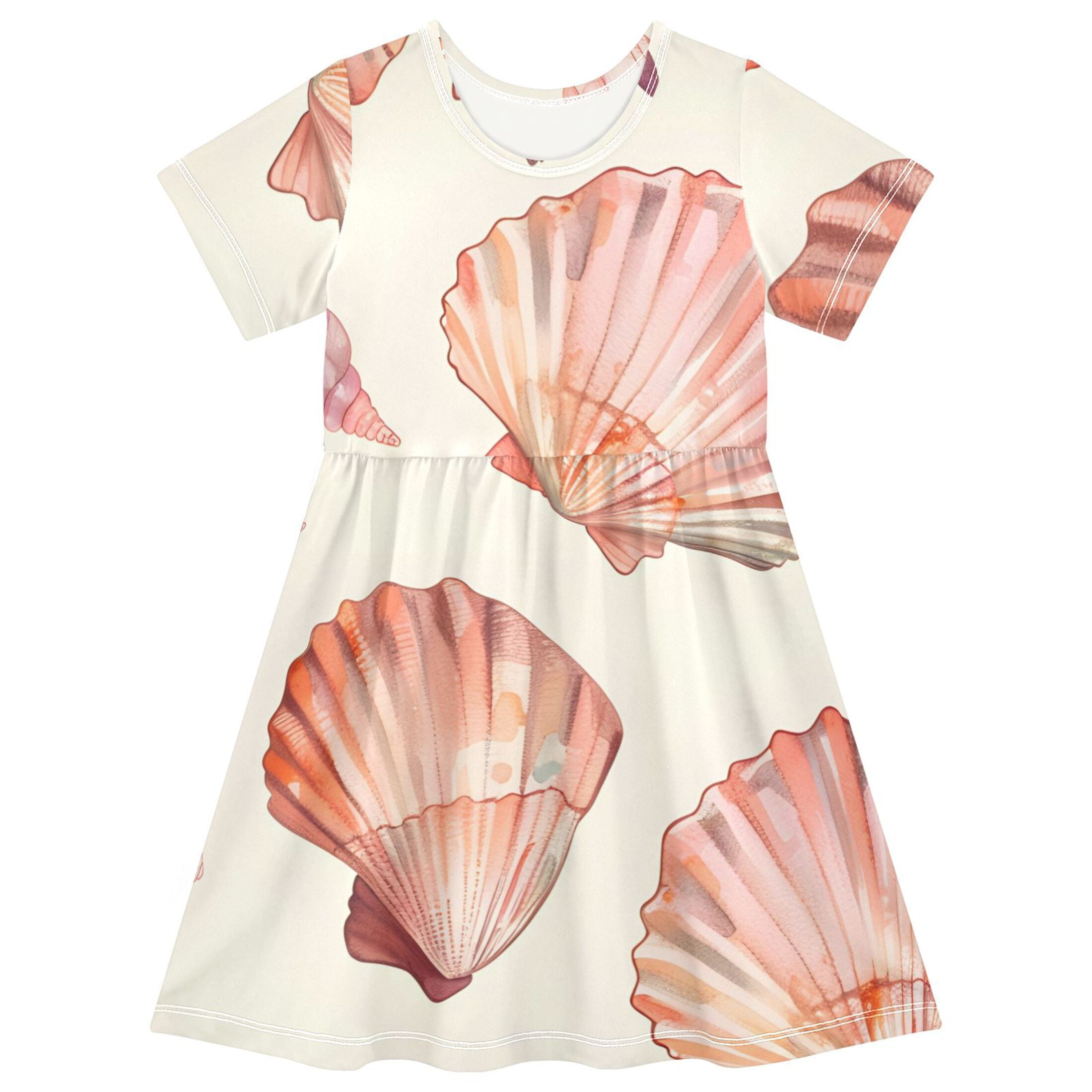 Sea Shell Pattern Cartoon Girls' Short Sleeve Dress A-Line One-Piece ...