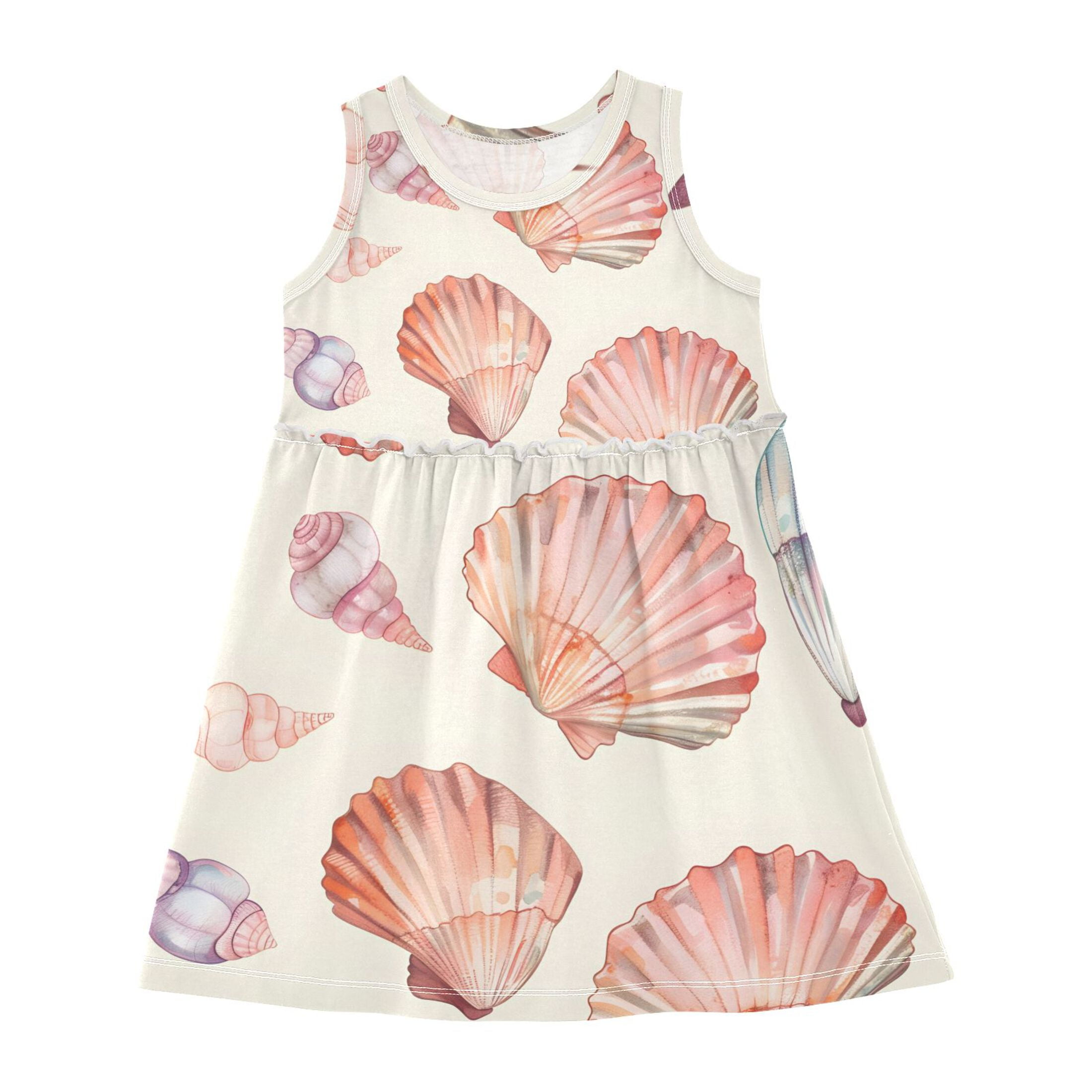 Sea Shell Pattern Cartoon Girls' Sleeveless Dress A-Line One-Piece ...