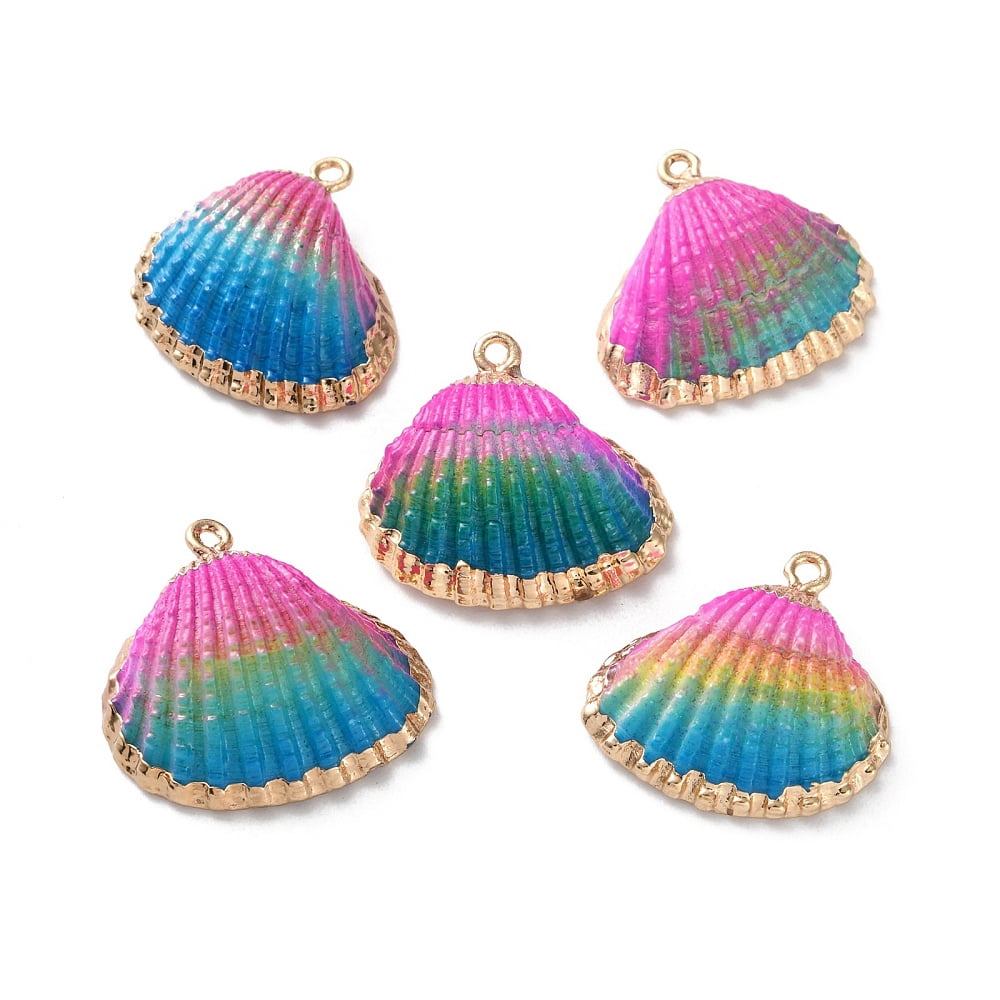 Sea Shell Pendants Shell Shape Charms with Brass Covered Edge Spray ...