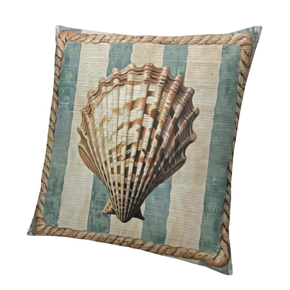 Sea Shell Pillow Cover Blue Stripe Ocean Coastal Conch Throw Cushion ...