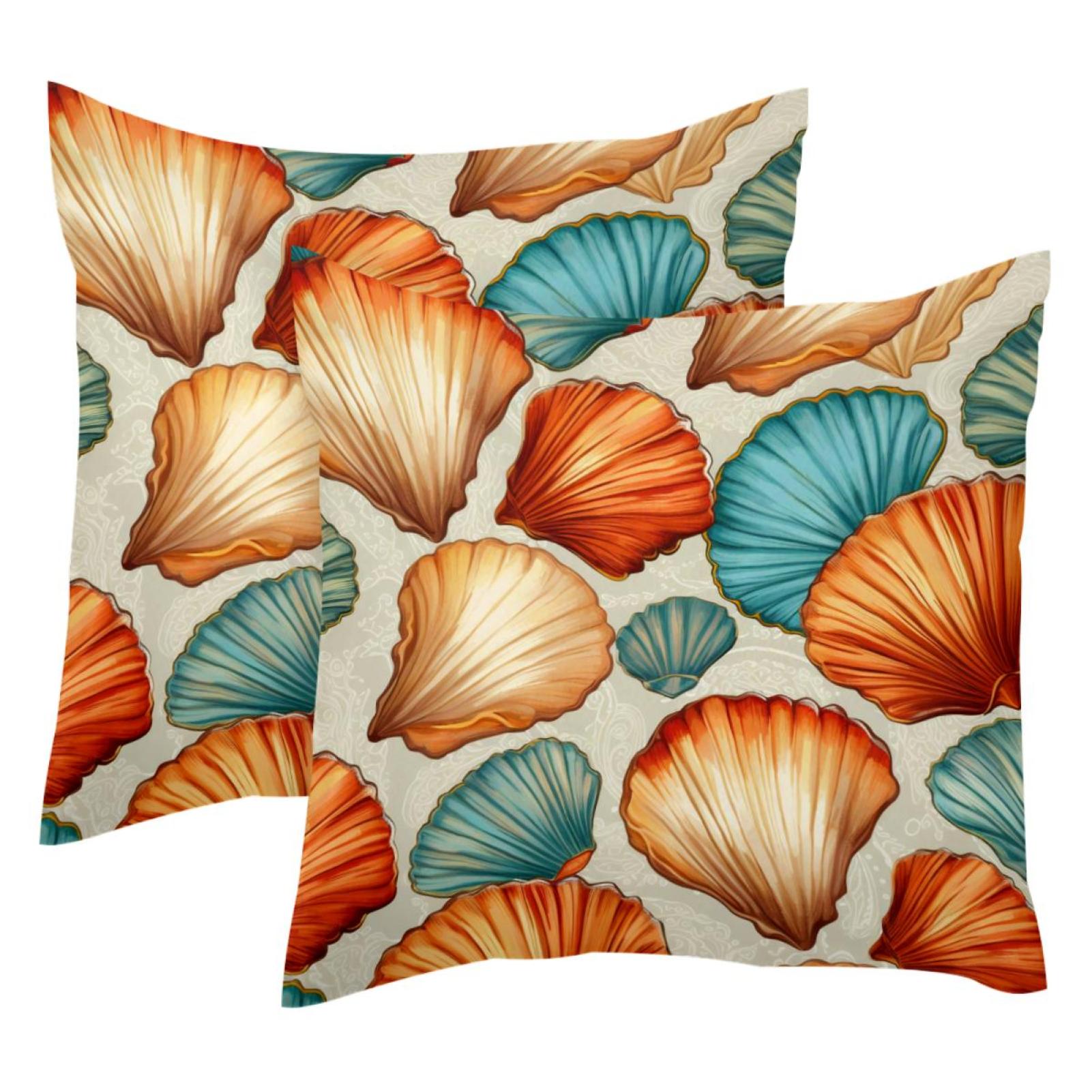 Sea Shell Printed Square 2PC Cushion Pillow Throw Cover Sofa Home Car ...