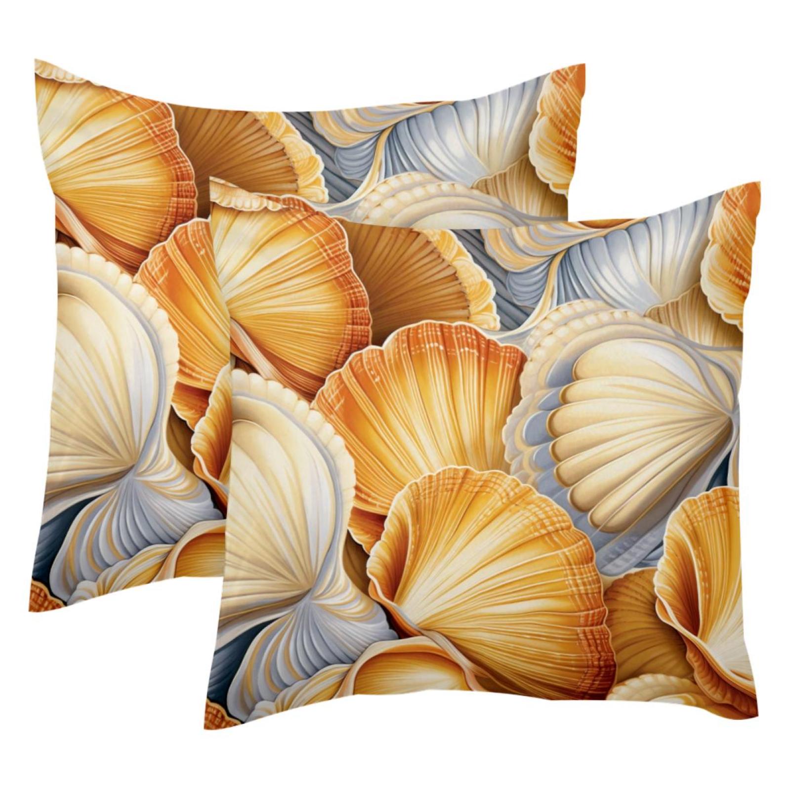 Sea Shell Printed Square 2PC Cushion Pillow Throw Cover Sofa Home Car ...