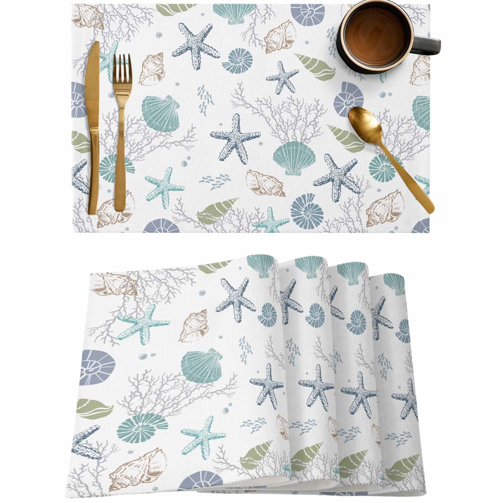 Sea Shell Starfish Coral Seamless Placemats Set of 4,Wipeable Washable ...