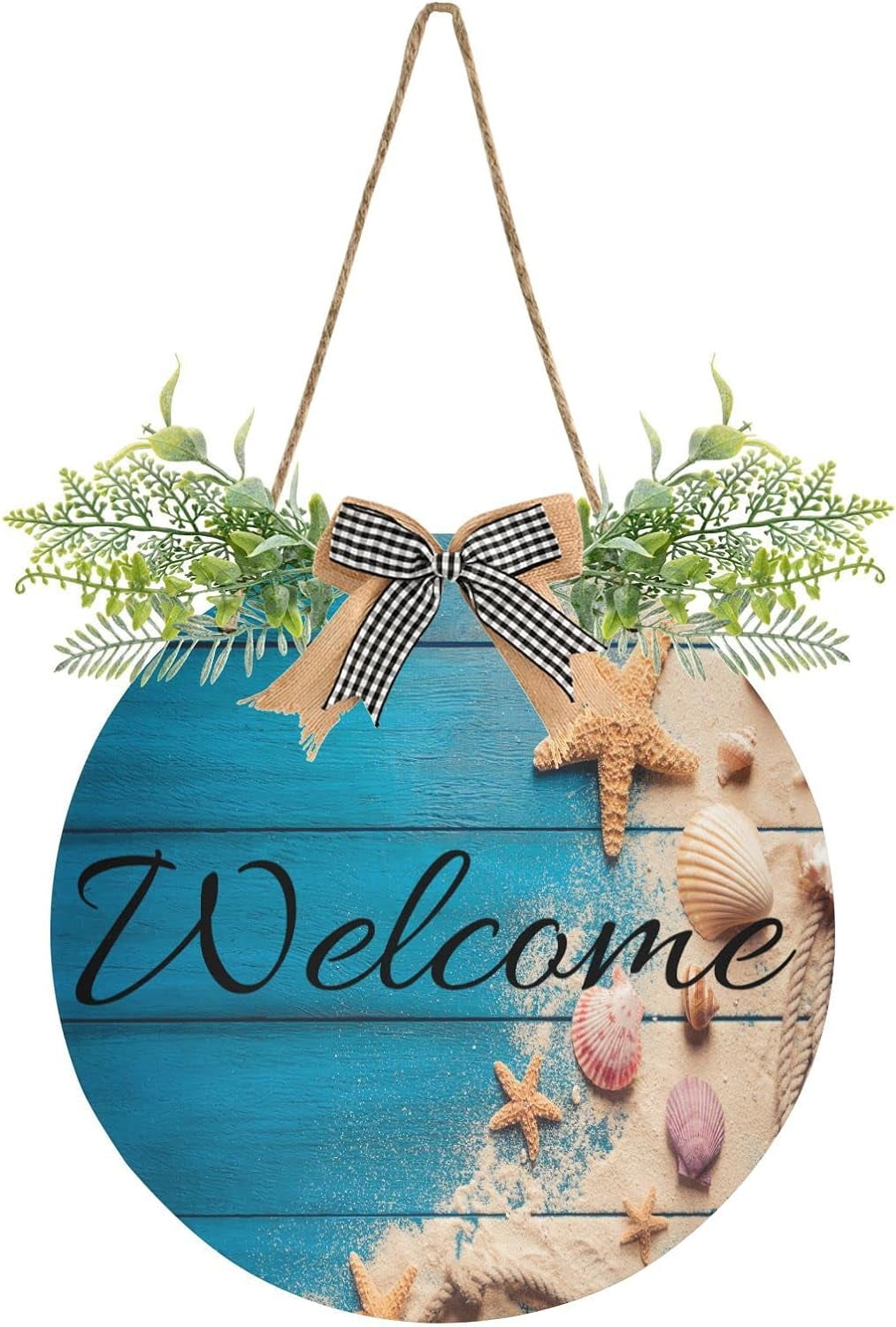 Sea Shell Welcome Sign for Front Door, Round Sign Hanging Welcome Sign ...