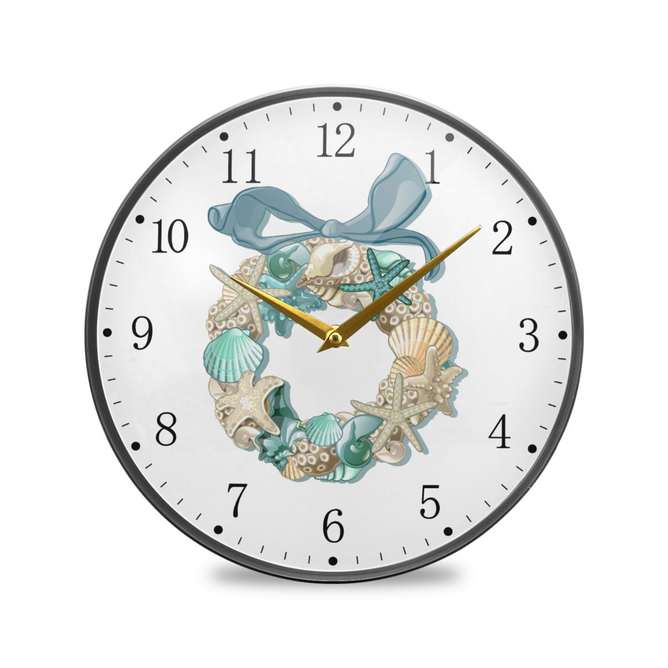 Sea Shells Acrylic Wall Clocks Quiet Round Clock Battery Operated Non ...