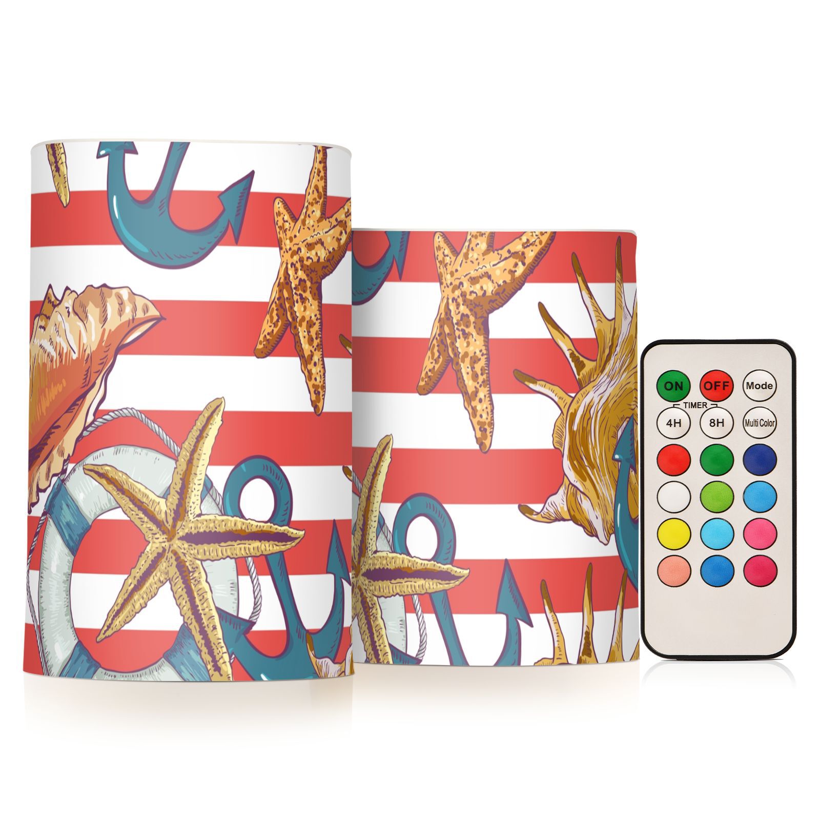 Sea Shells Anchor Lifeline on Striped 2 PCS LED Flickering Flameless ...