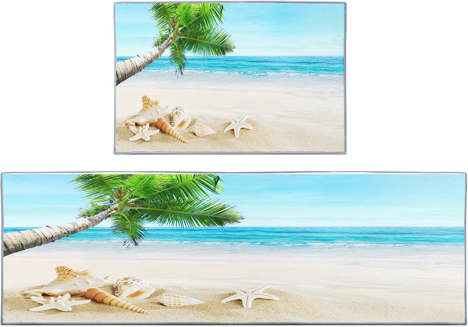 Sea Shells Beach Tropical Kitchen Rugs and Mats Non Skid Washable Set ...