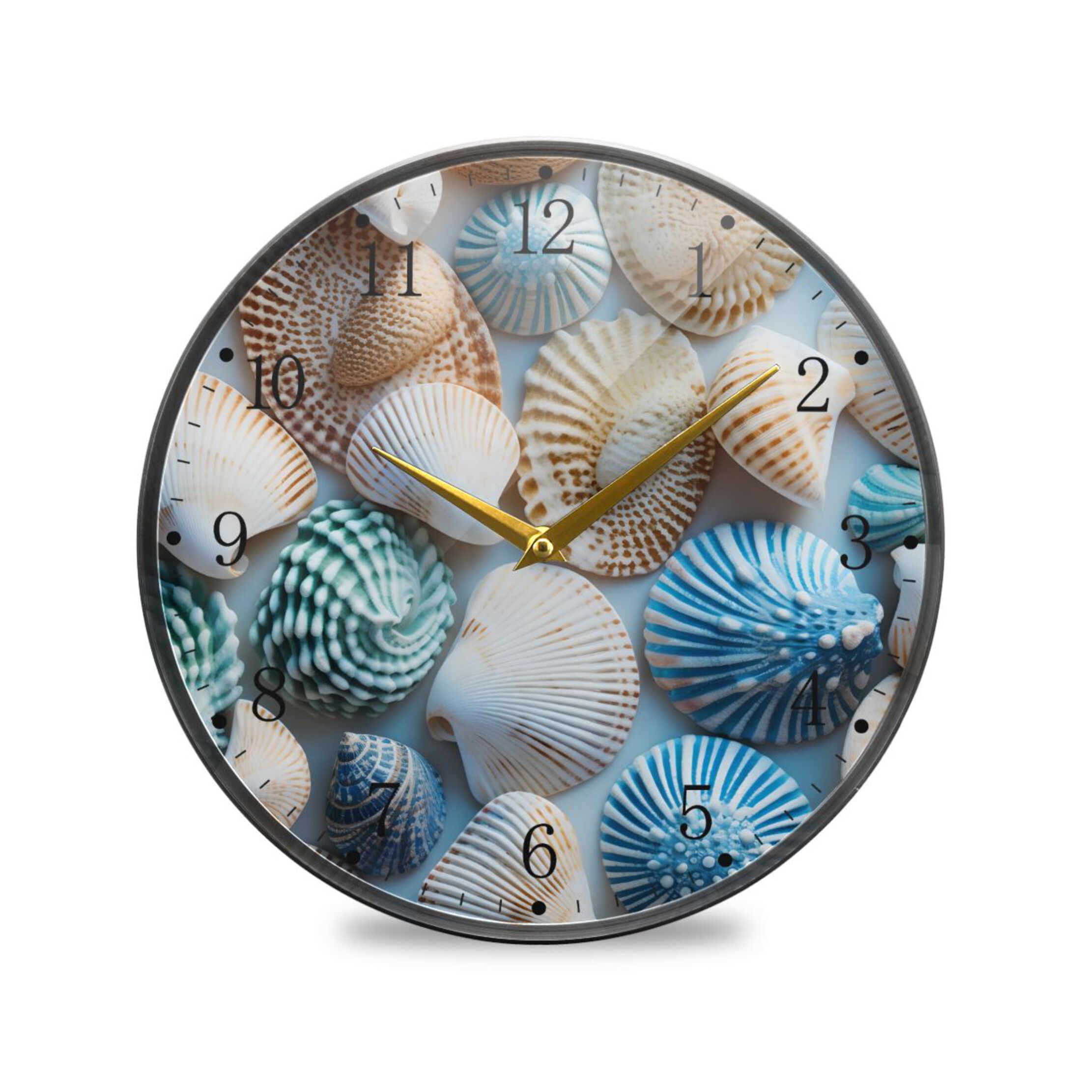 Sea Shells Blue Acrylic Wall Clocks Quiet Round Clock Battery Operated ...