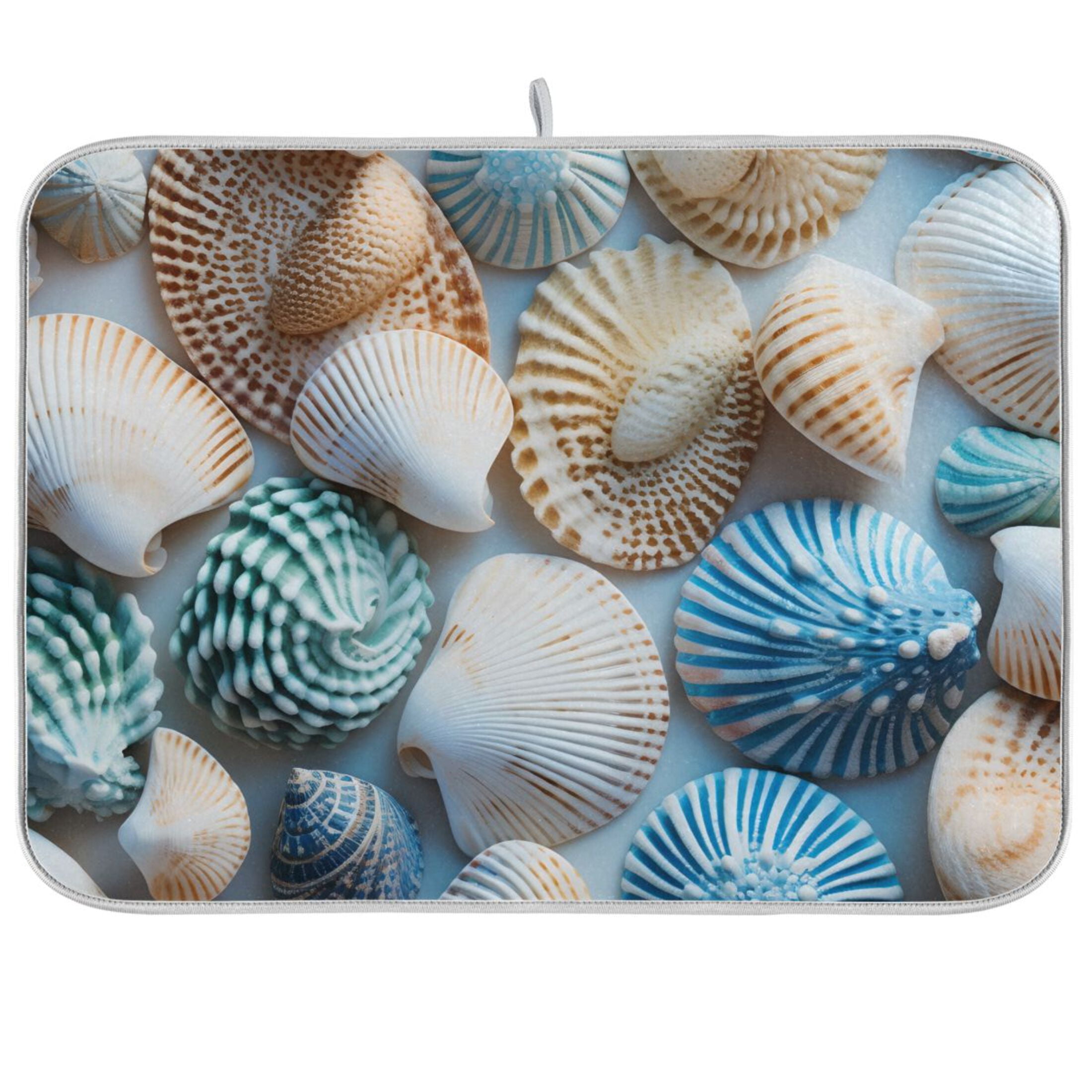 Sea Shells Blue Dish Drying Mat Microfiber Kitchen Mats Large Counter ...
