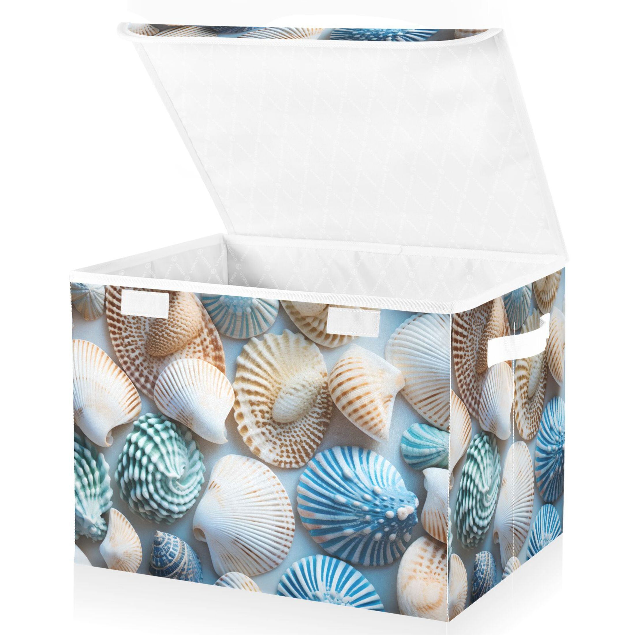 Sea Shells Blue Large Lidded Bin Foldable Storage Baskets Boxes Cubes ...