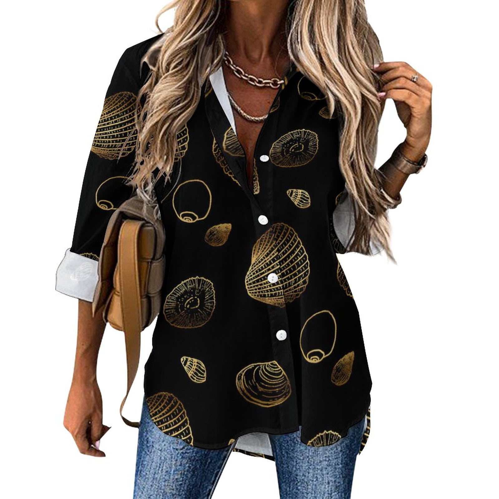 Sea Shells Casual Blouse Long Sleeve Living Coral Funny Blouses Female ...