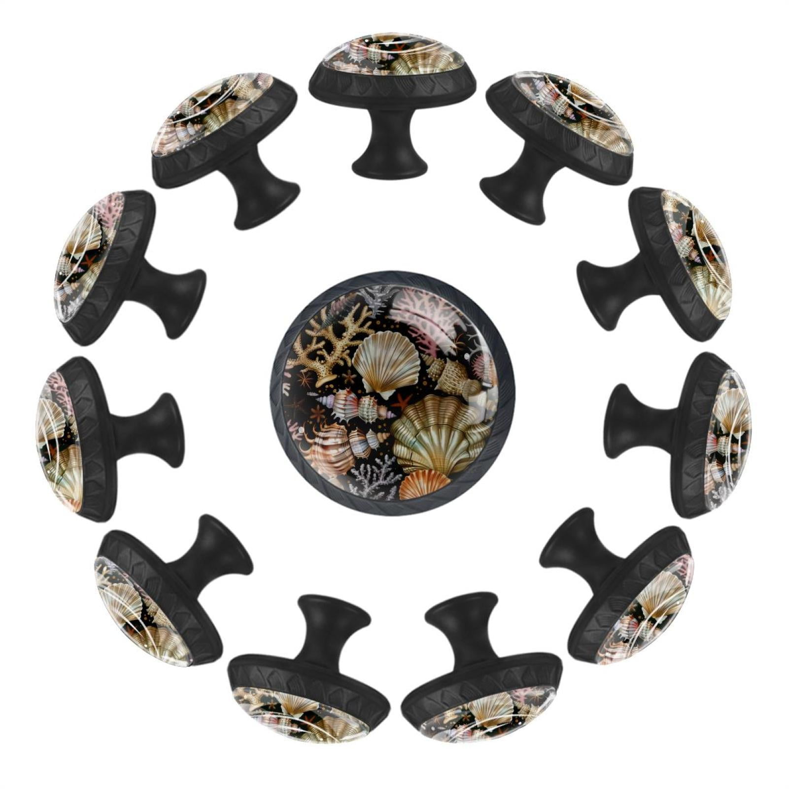 Sea Shells and Corals Pattern 35MM Round Glass Cabinet Knobs, Kitchen ...