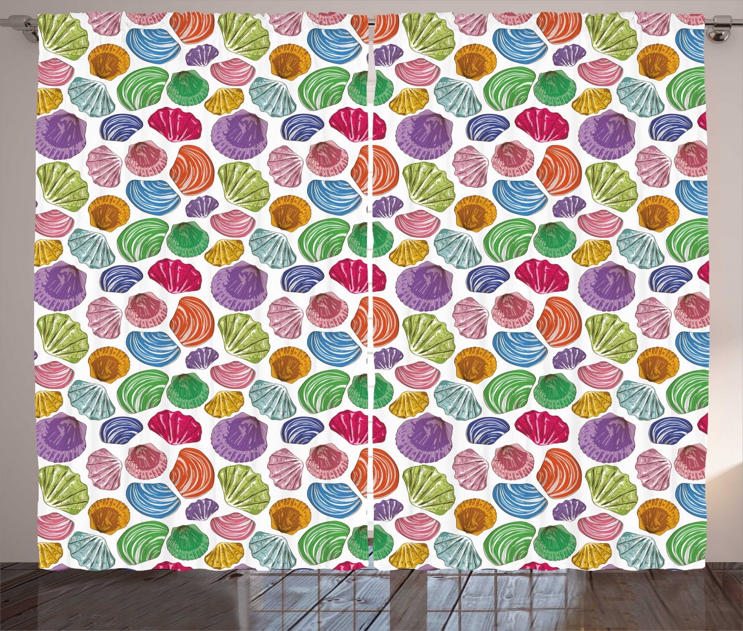 Ambesonne Sea Shells Curtains 2 Panel Set, Colorful Aqua Motif, 108" x ...
