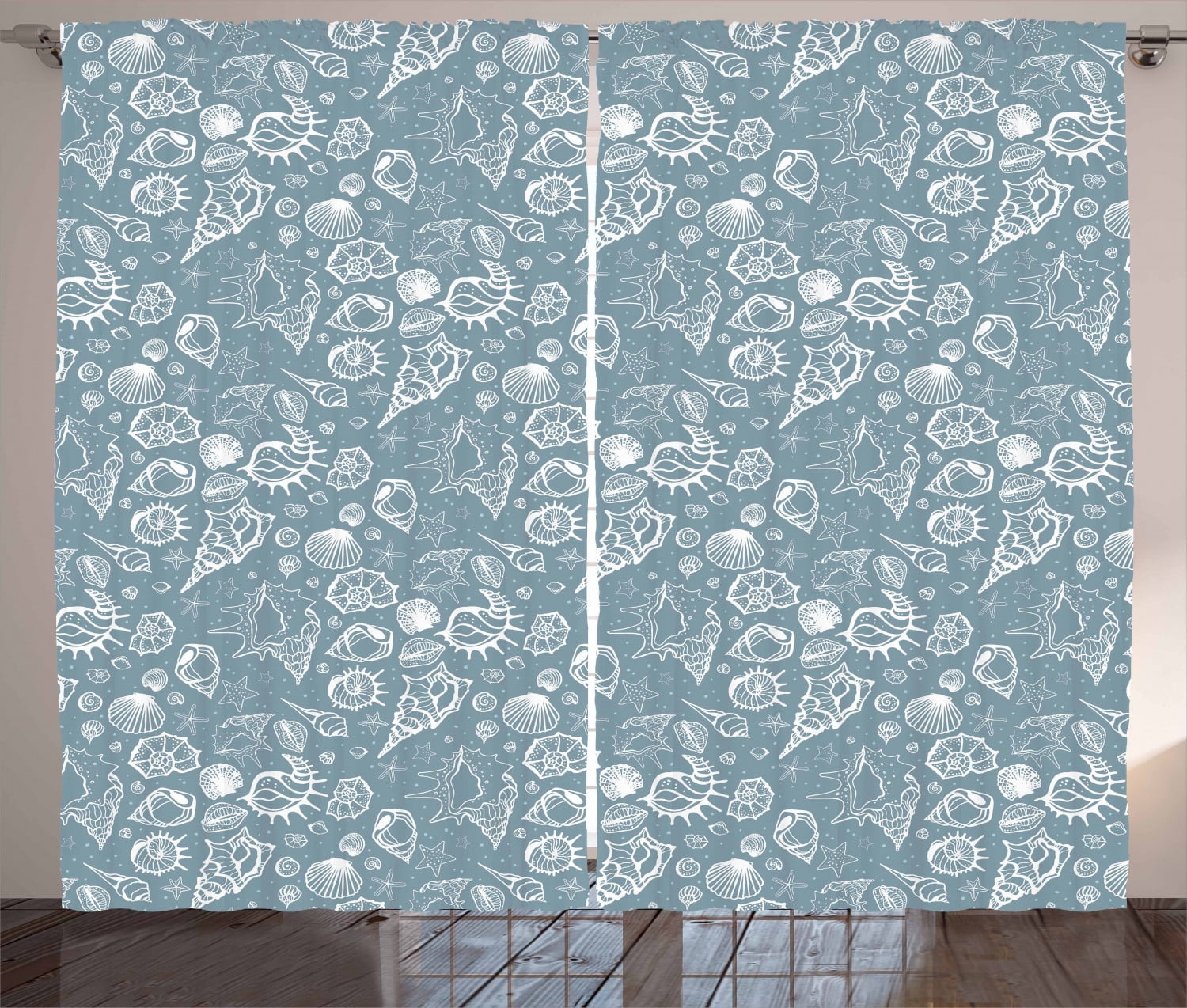 Ambesonne Sea Shells Curtains 2 Panel Set, Doodle Style Pattern, 108" x ...