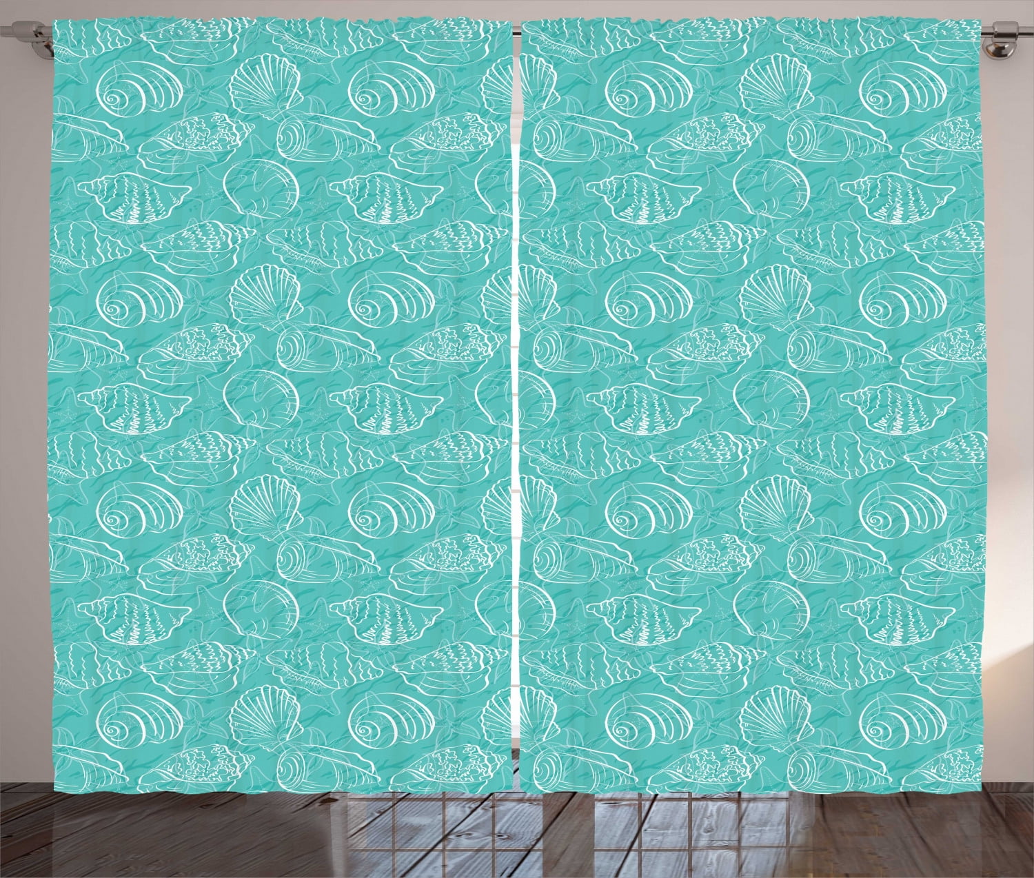 Ambesonne Sea Shells Curtains 2 Panel Set, Doodle Marine Lines, 108" x ...