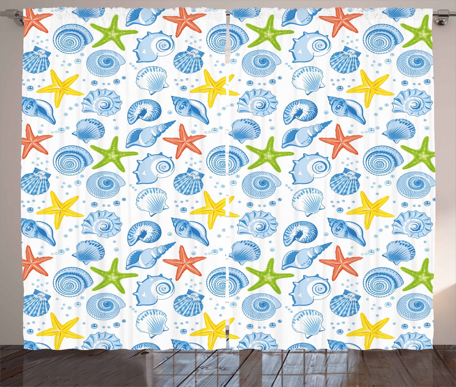 Ambesonne Sea Shells Curtains 2 Panel Set, Aqua Marine Stars, 108" x 96 ...