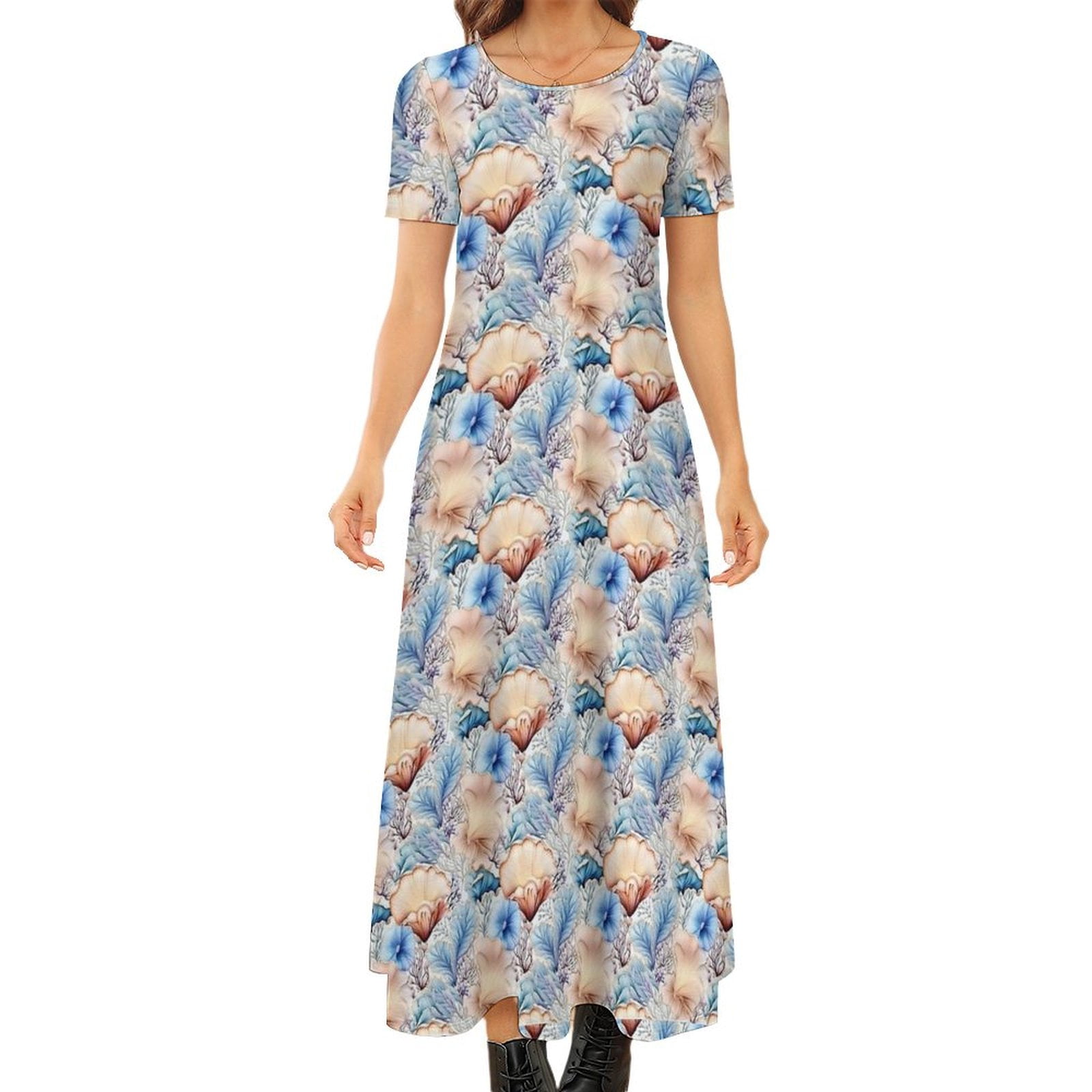 Sea Shells Dress Animal Print Modern Maxi Dress Streetwear Boho Beach ...