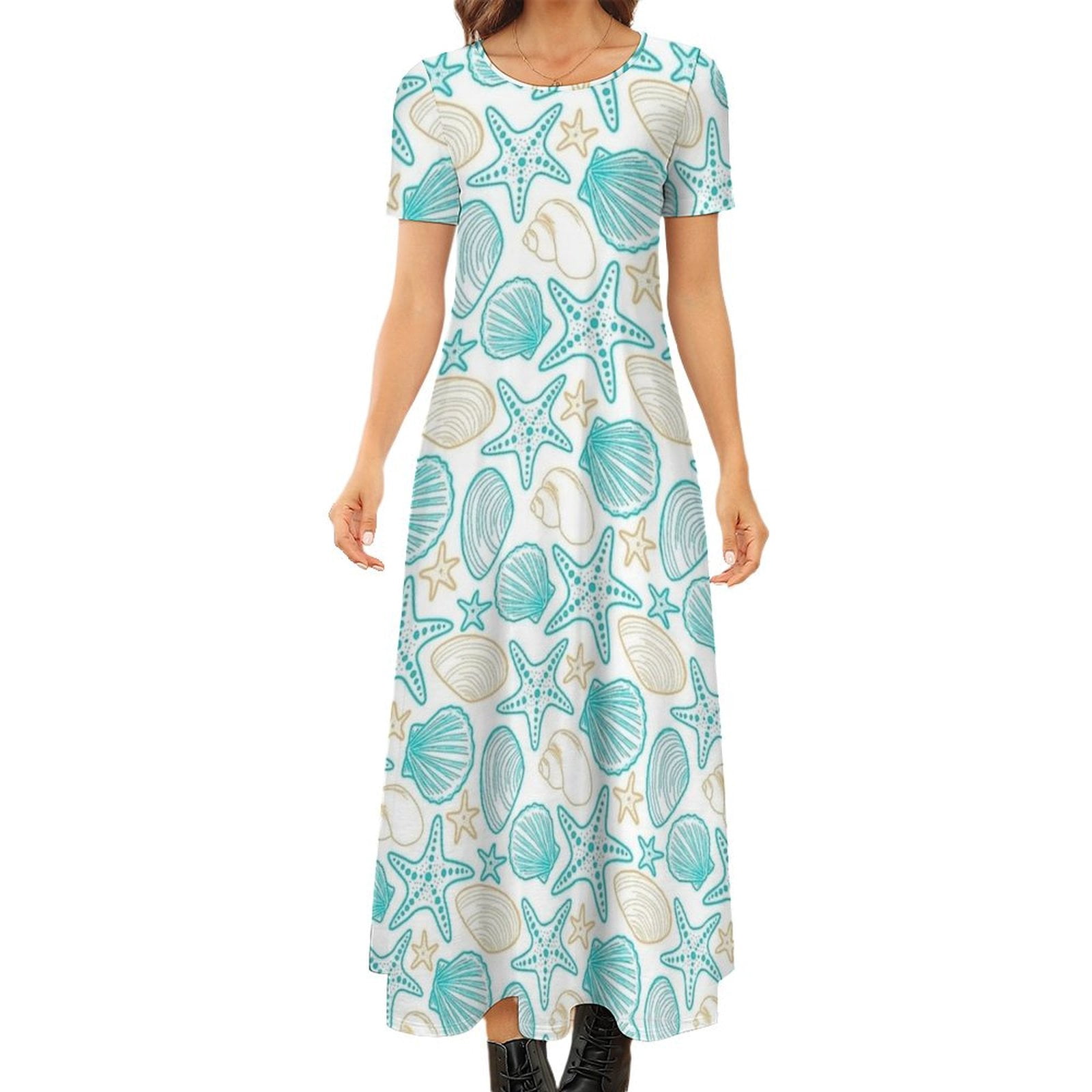 Sea Shells Dress Animal Print Modern Maxi Dress Streetwear Boho Beach ...