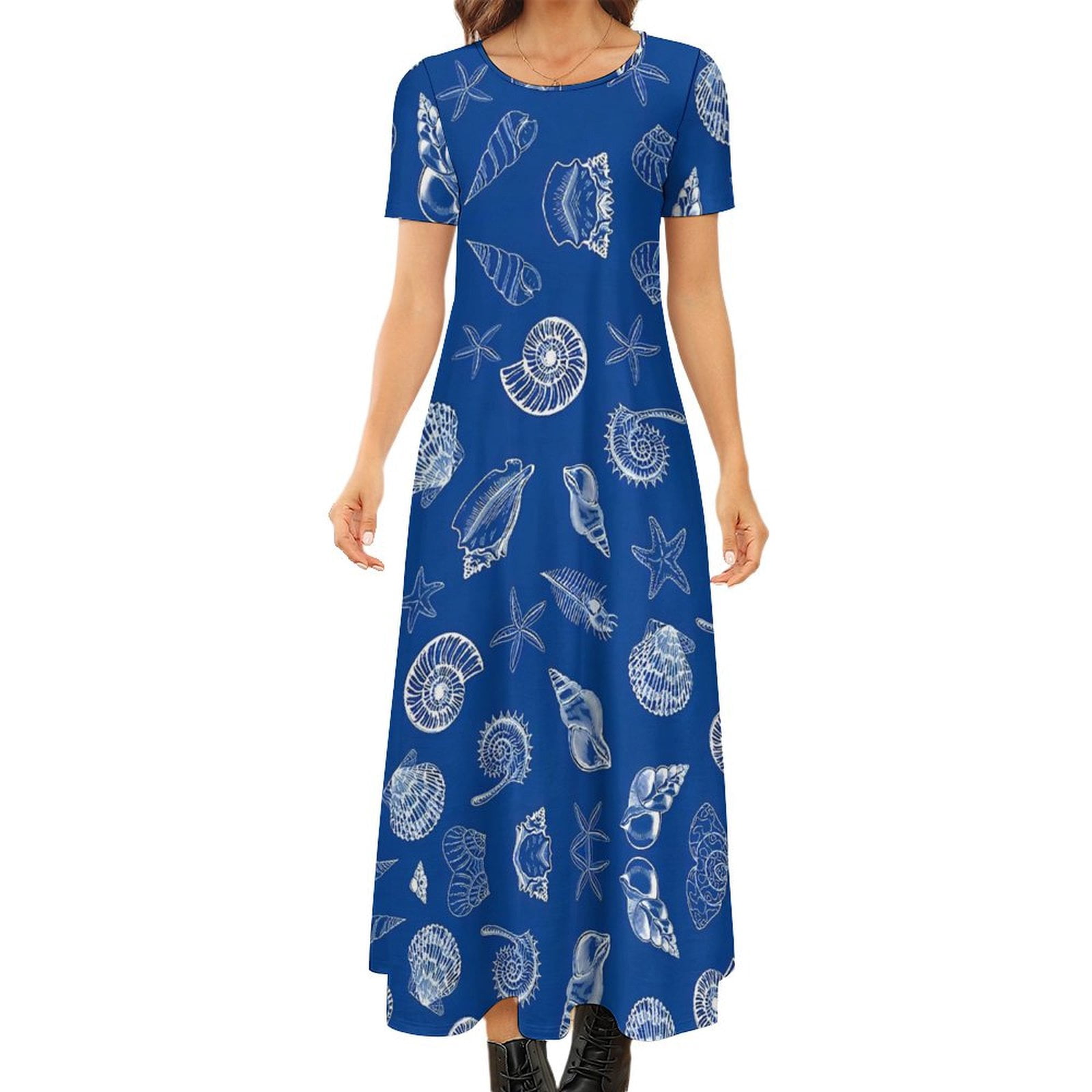 Sea Shells Dress Animal Print Modern Maxi Dress Streetwear Boho Beach ...
