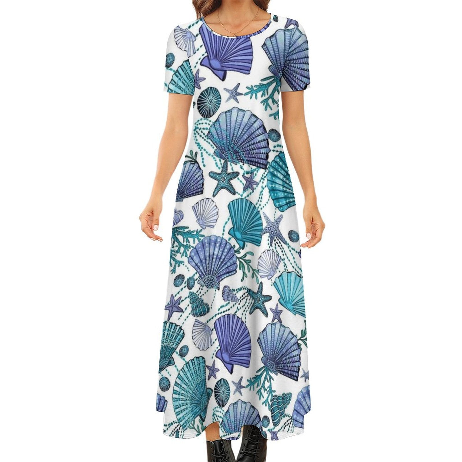 Sea Shells Dress Animal Print Modern Maxi Dress Streetwear Boho Beach ...