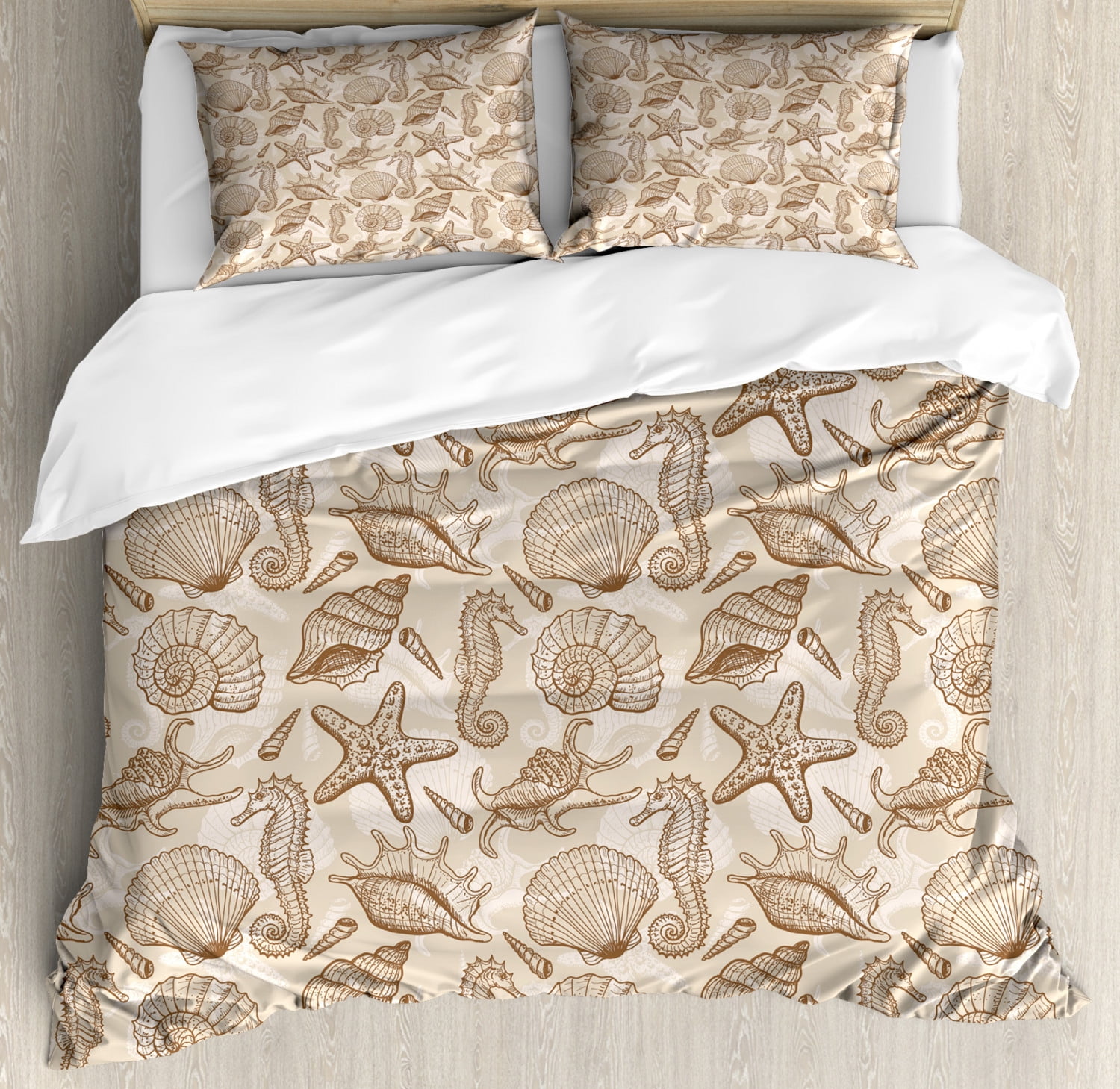 Sea Shells Duvet Cover Set Queen Size, Vintage Inspired Monochrome ...